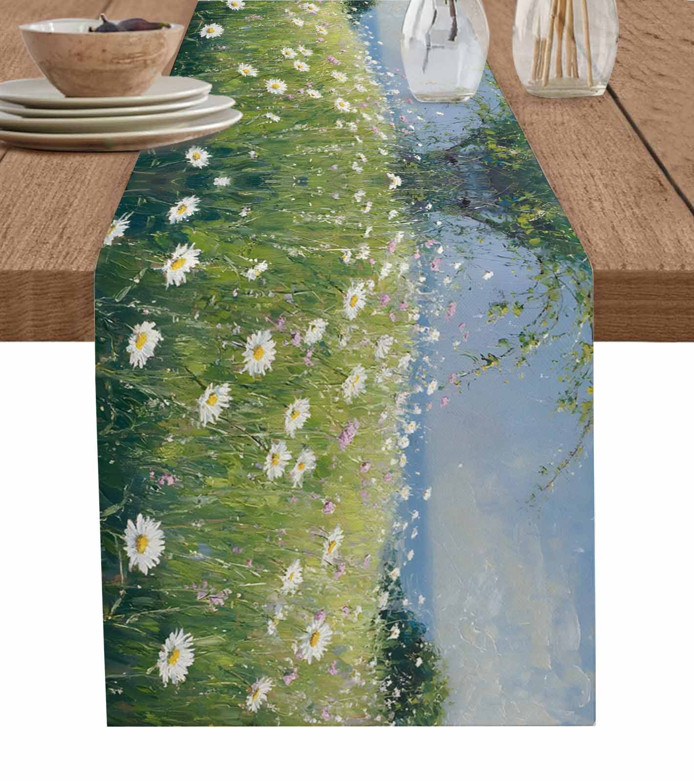 Spring Floral Table Runner 120 Inches, Modern Oil Painting Flowers ...