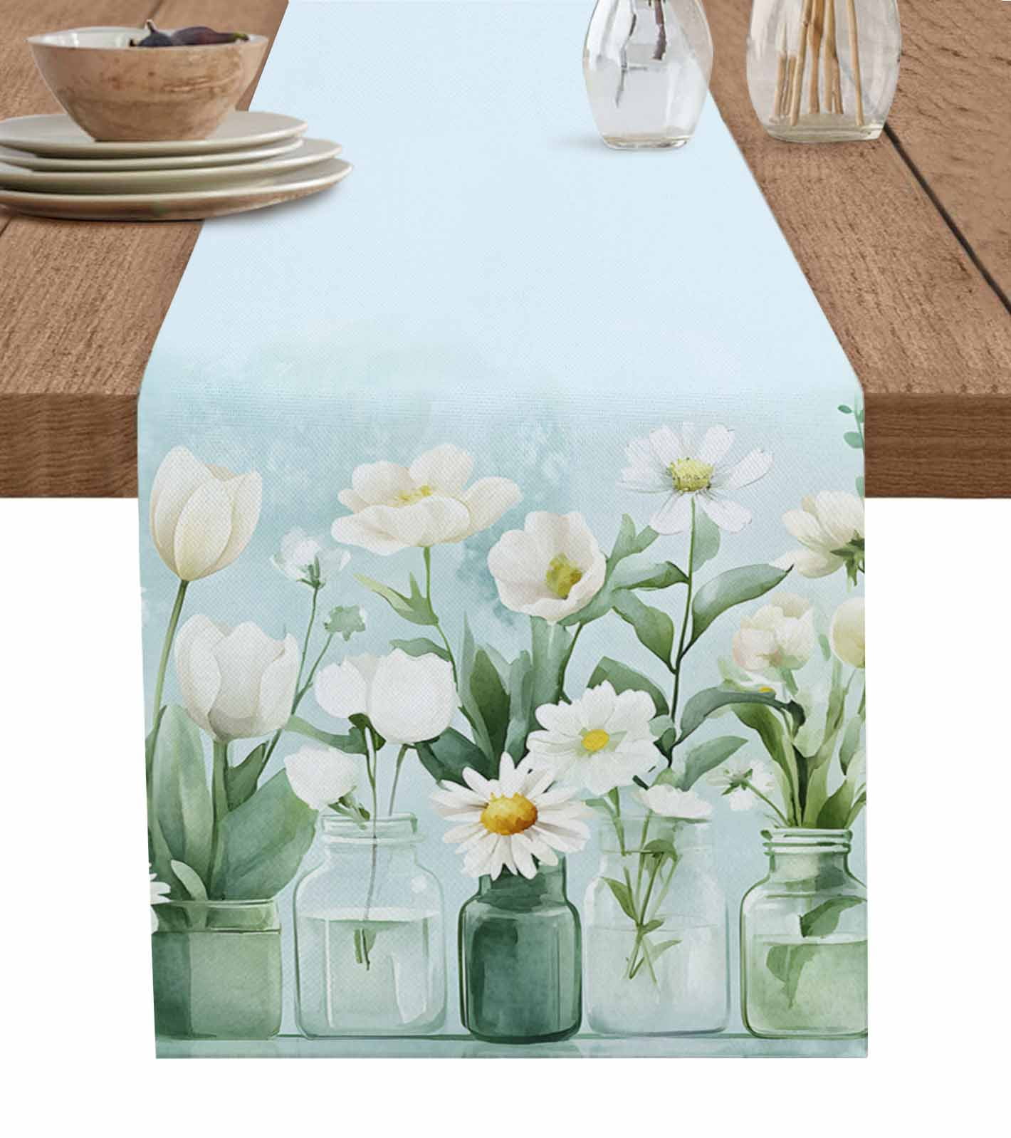 Spring Floral Table Runner 70 Inches, Summer Daisy Tulip Flowers Vases ...