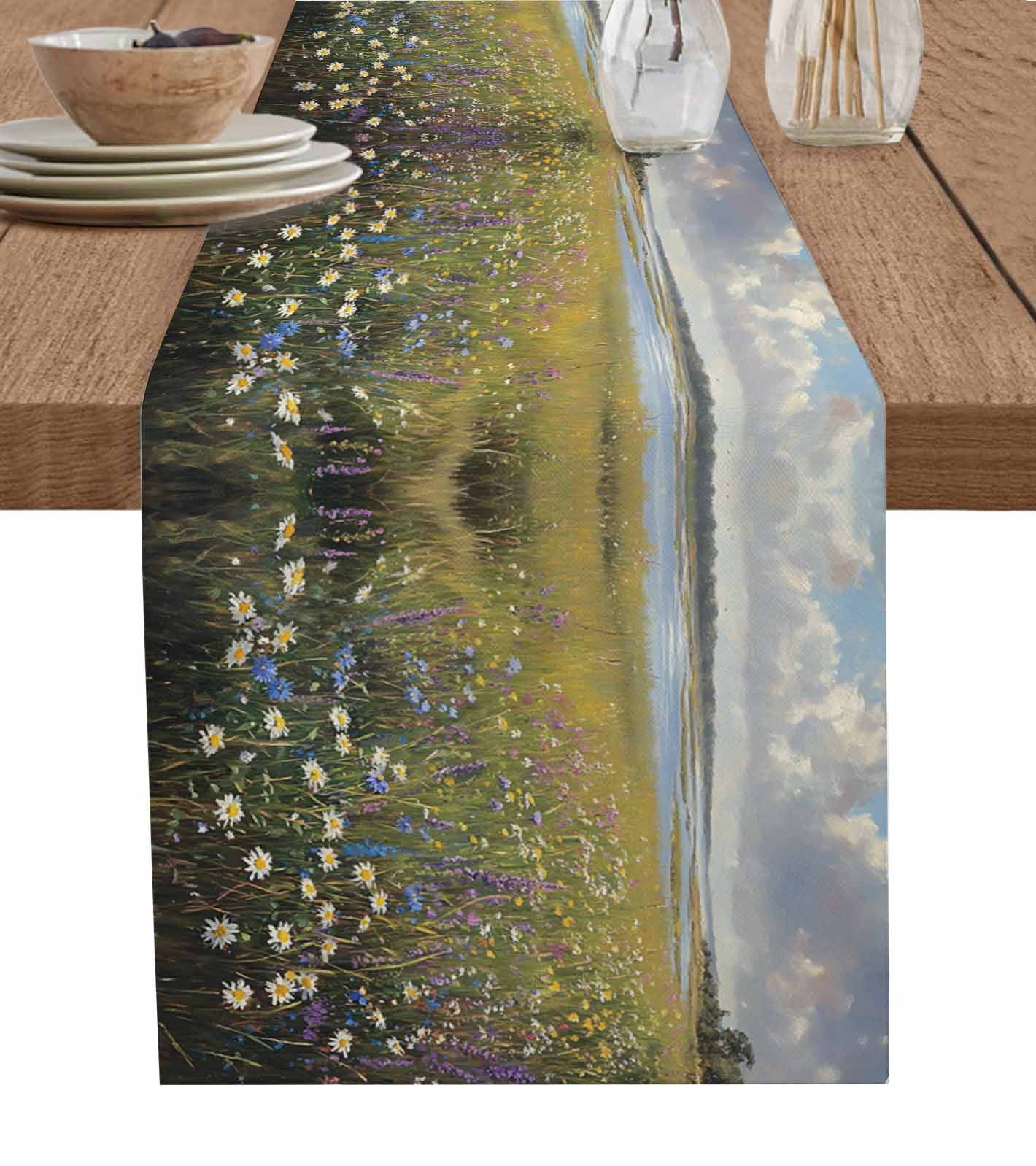 Spring Floral Table Runner 72 Inches, Modern Oil Painting Summer ...