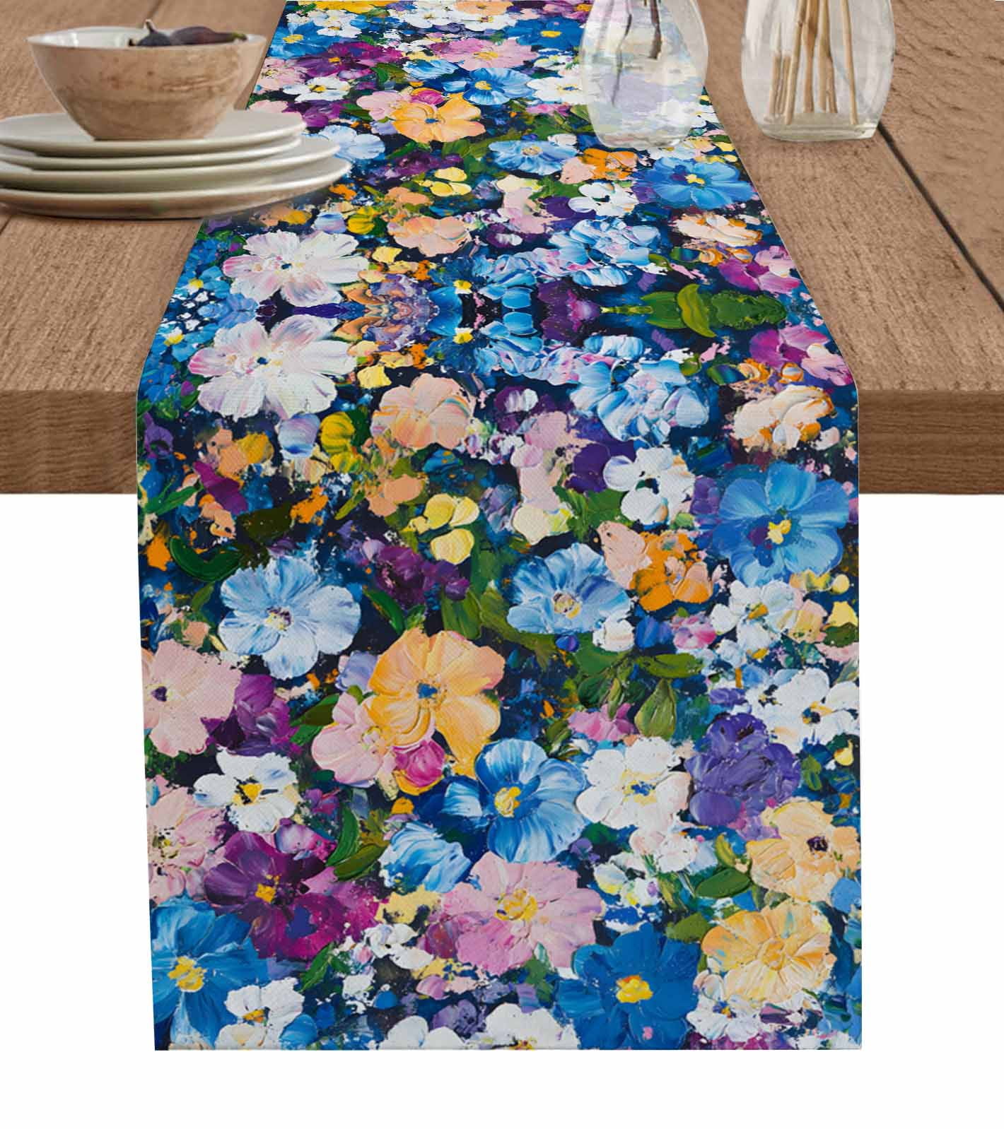 Spring Floral Table Runner 72 Inches, Oil Painting Flowers Modern ...