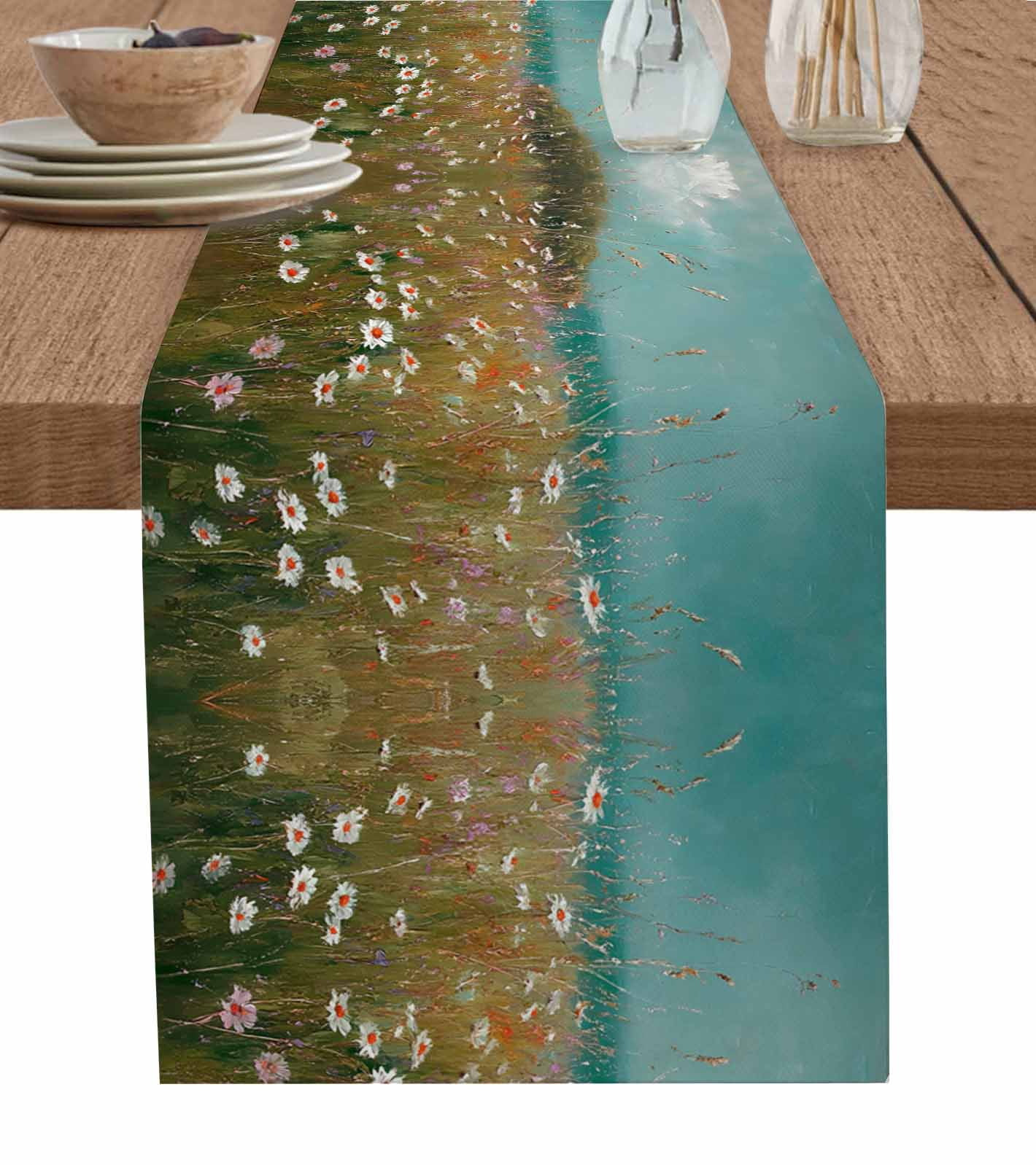 Spring Floral Table Runner 72 Inches, Pastoral Botanical Oil Painting ...