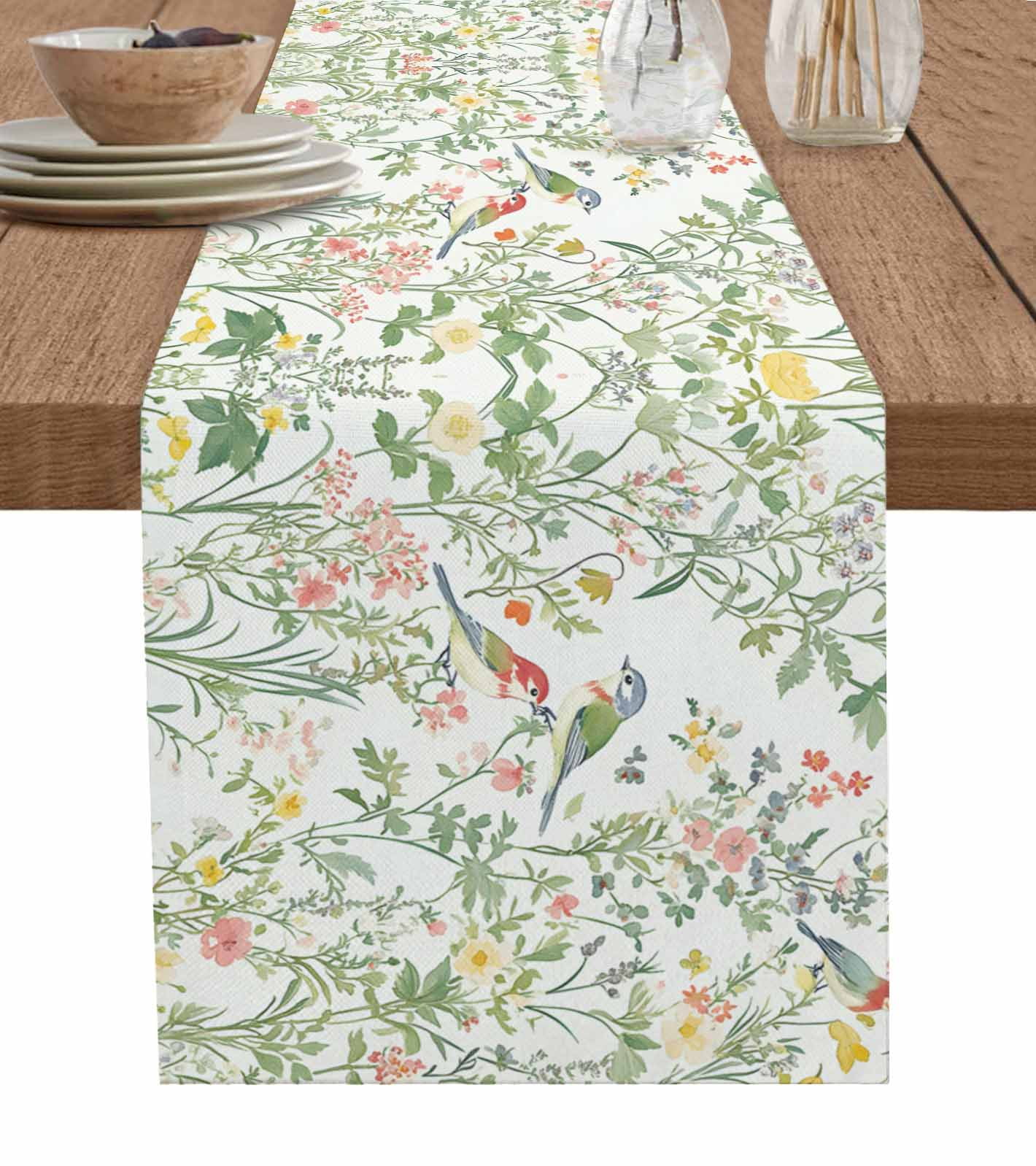 Spring Floral Table Runner 72 Inches, Summer Birds Botanical Country ...