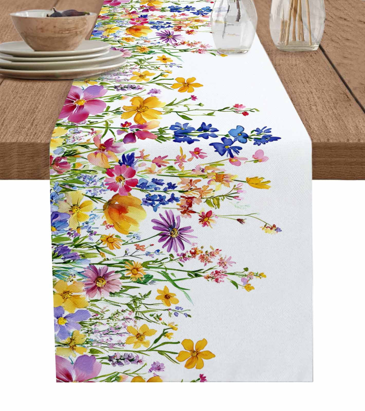 Spring Floral Table Runner 72 Inches, Summer Watercolor Botanical ...