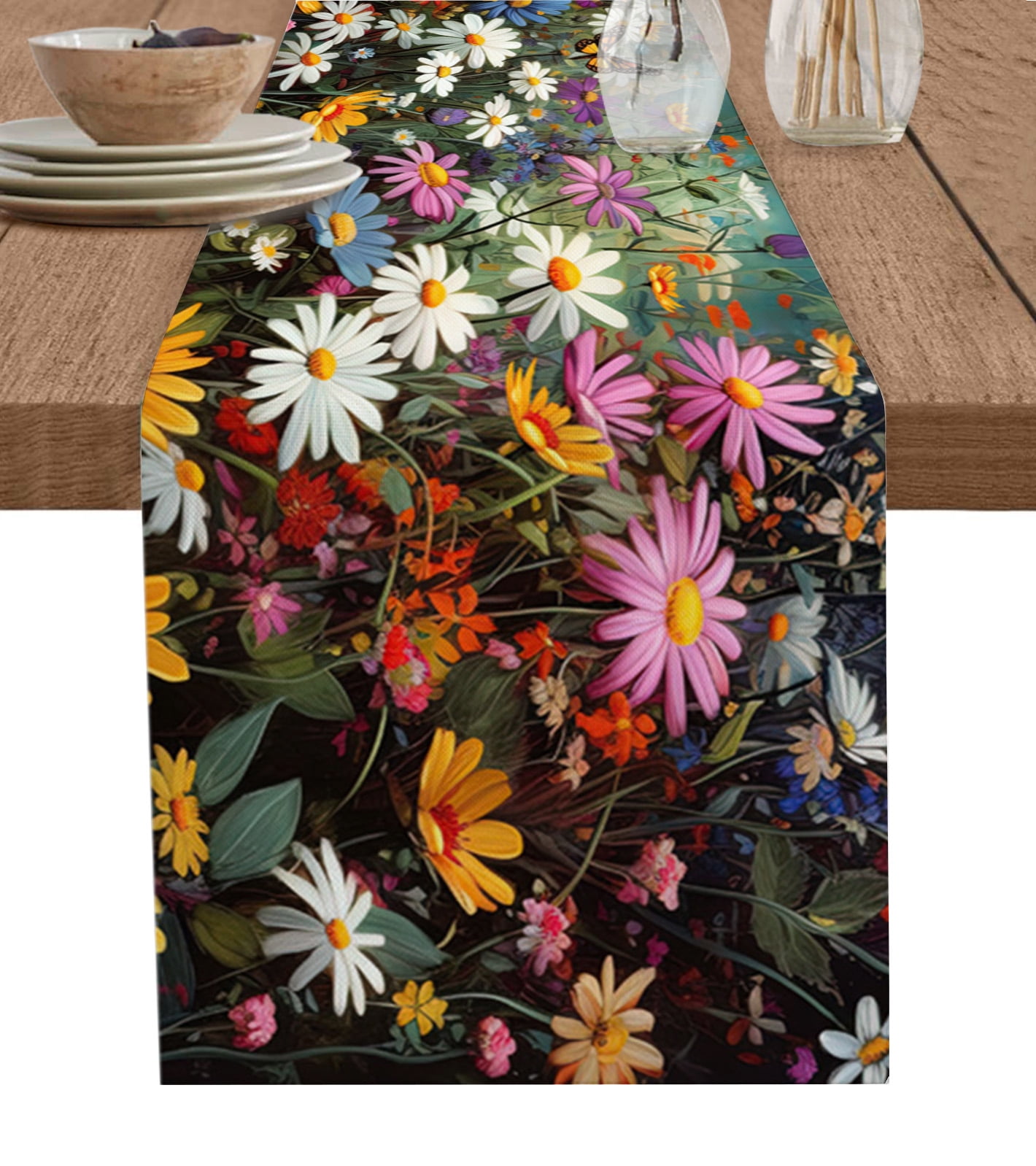 Spring Floral Table Runner Colorful Daisy Summer Botanical Butterfly ...