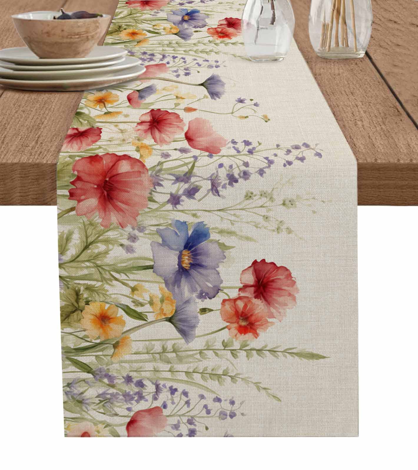 Spring Floral Table Runner Colorful Summer Botanical Flowers Vintage ...