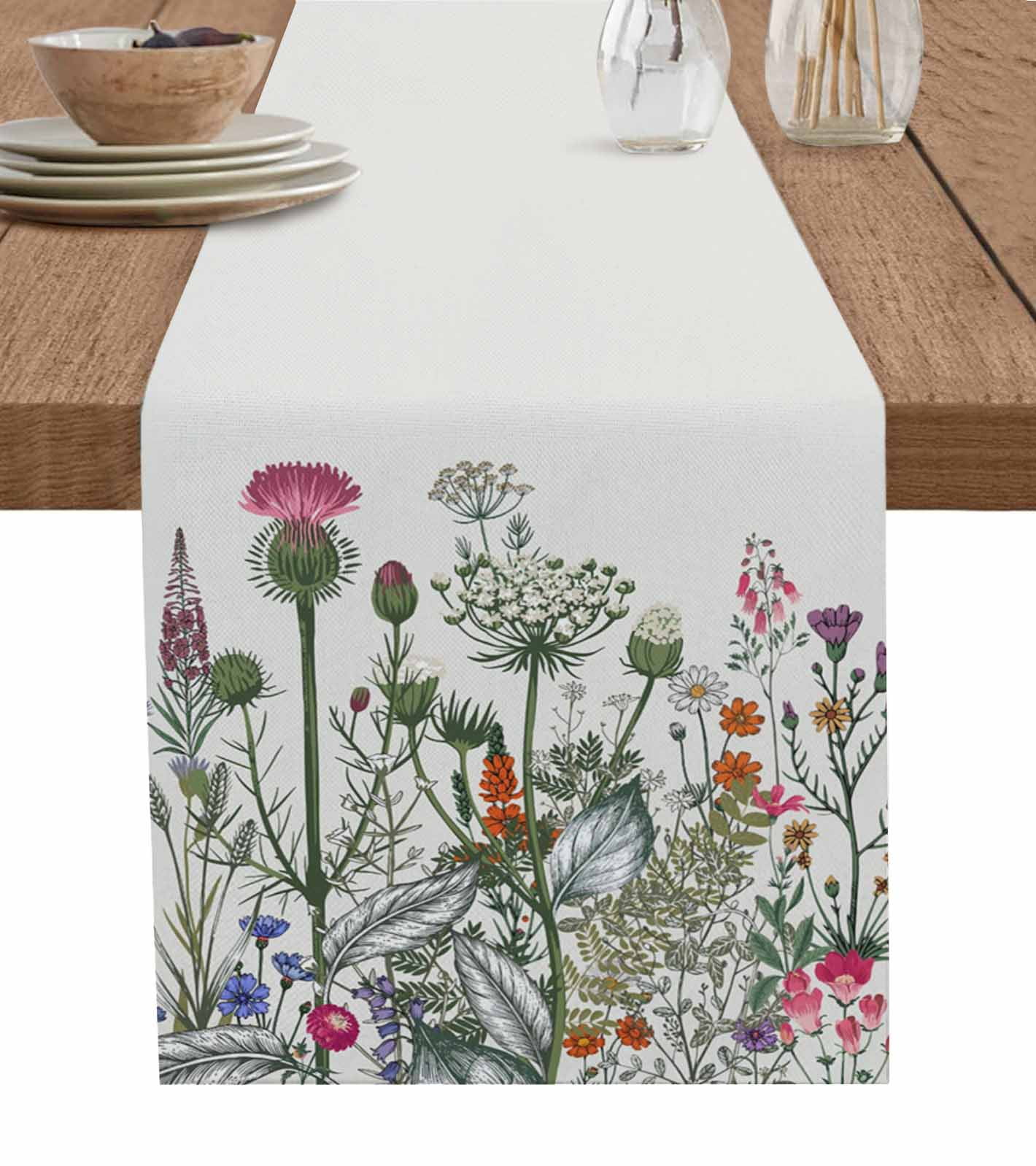 Spring Floral Table Runner Country Botanical Watercolor Botanical ...