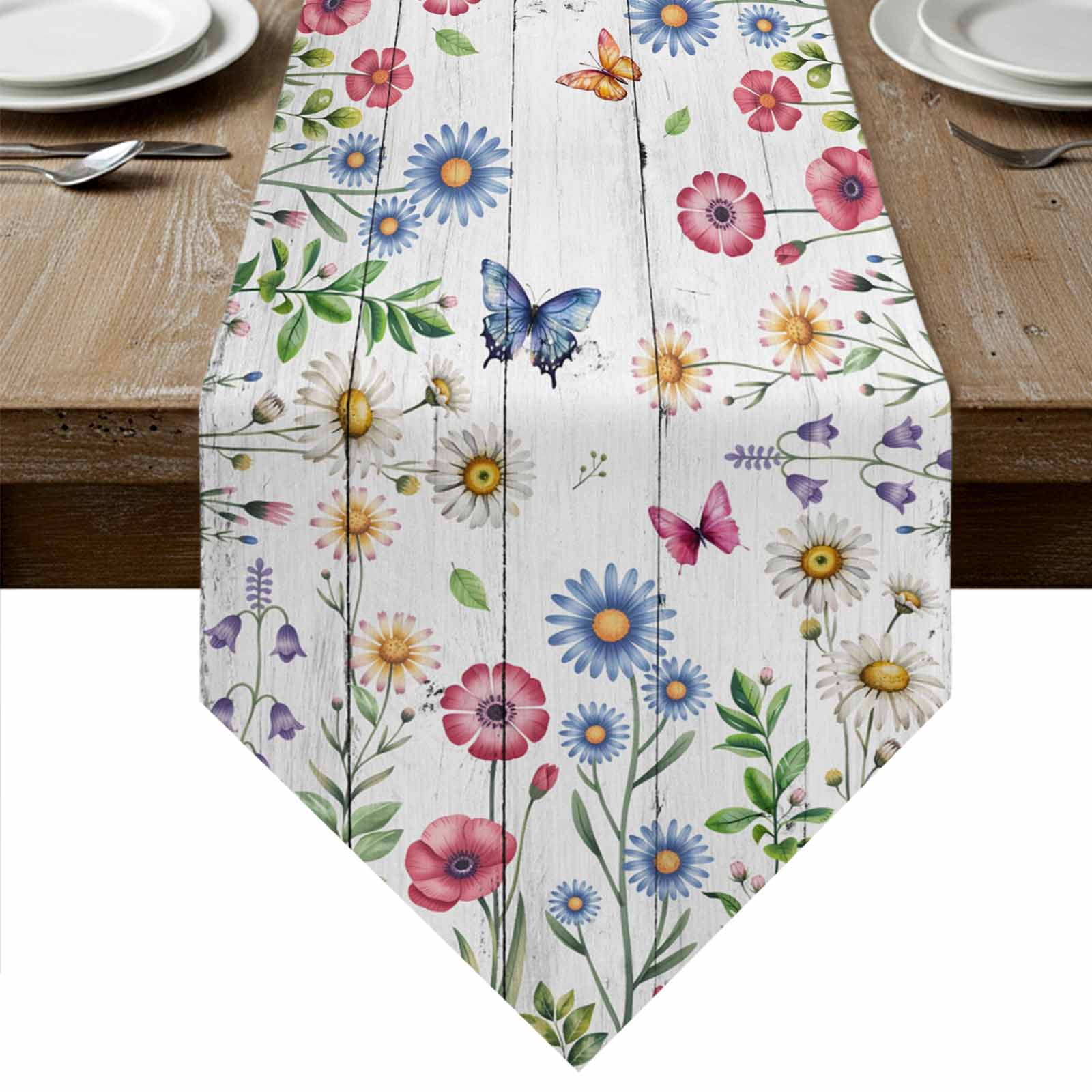 Spring Floral Table Runner Linen Burlap Table Runner 72 Inches Long ...