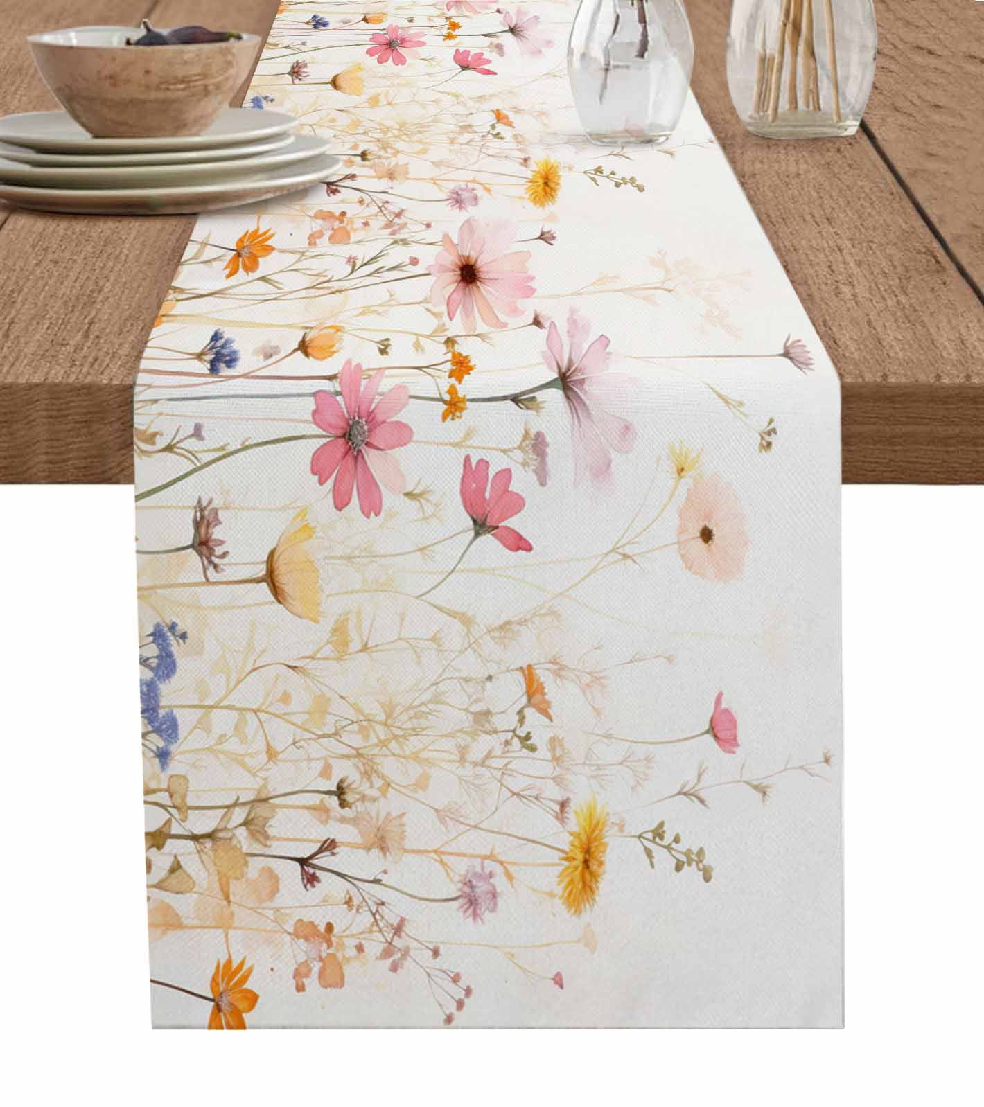 Spring Floral Table Runner Pastoral Botanical Summer Flowers Vintage ...