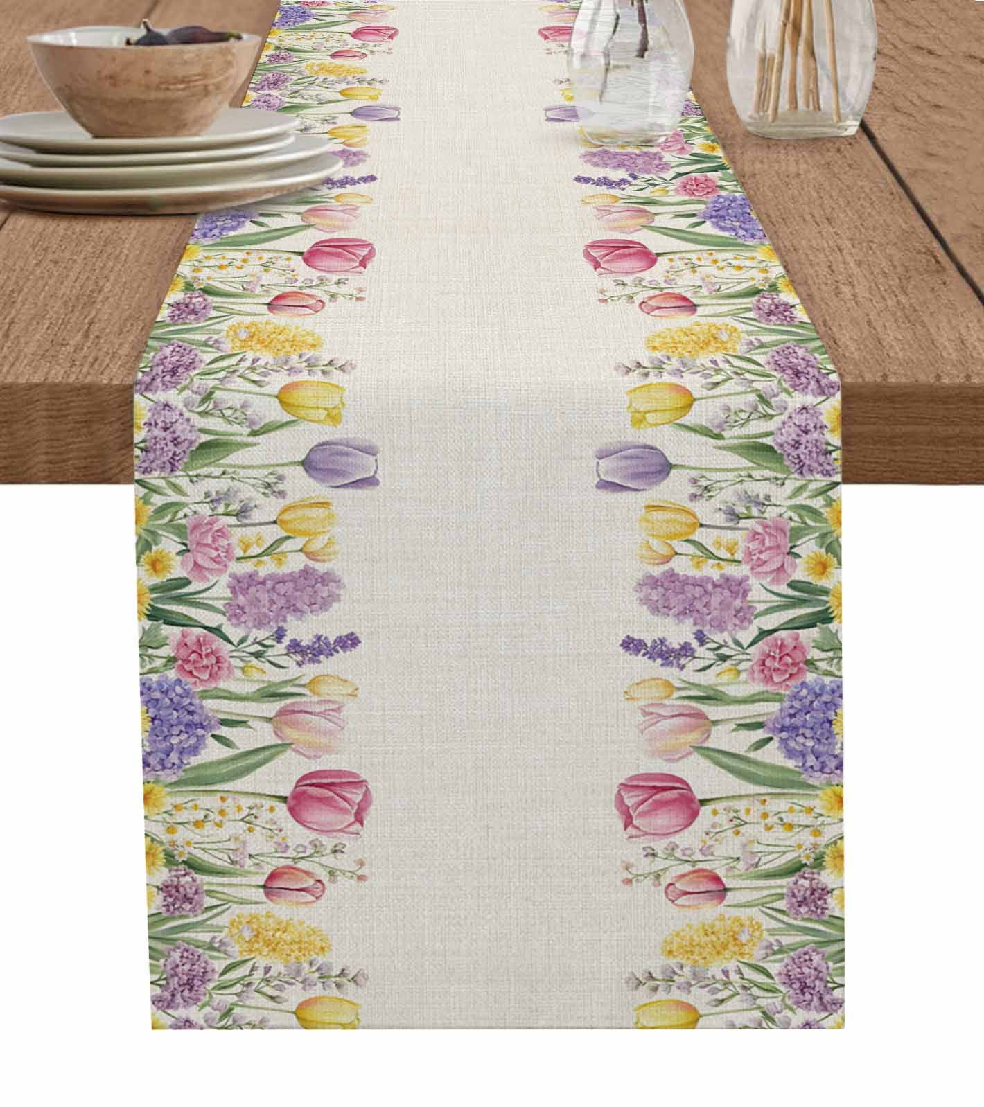 Spring Floral Table Runner Pink Tulip Summer Botanical Rustic ...