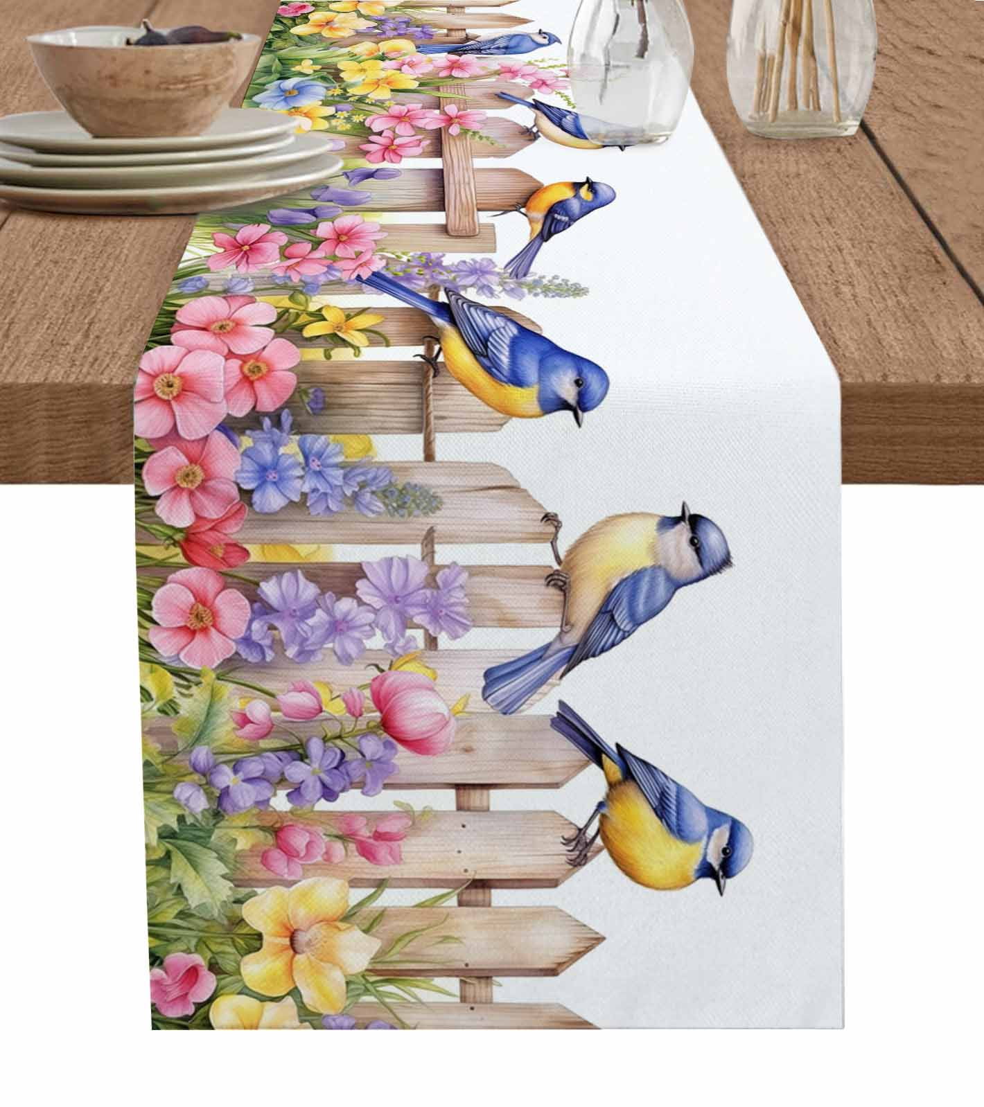 Spring Floral Table Runner Summer Birds Botanical Fence Tablerunners 13 ...