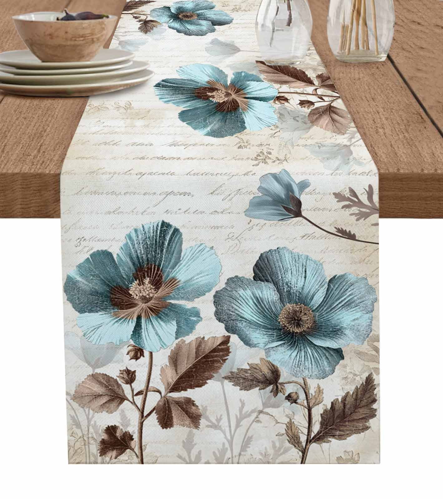 Spring Floral Table Runner Teal Tulip Vintage Botanical Summer ...