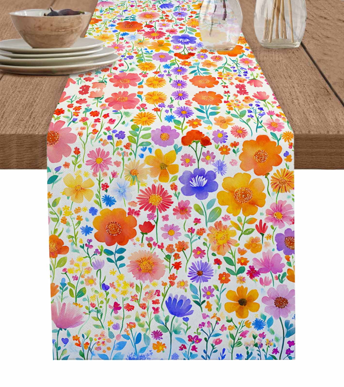 Spring Floral Table Runner Watercolor Colorful Botanical Summer ...