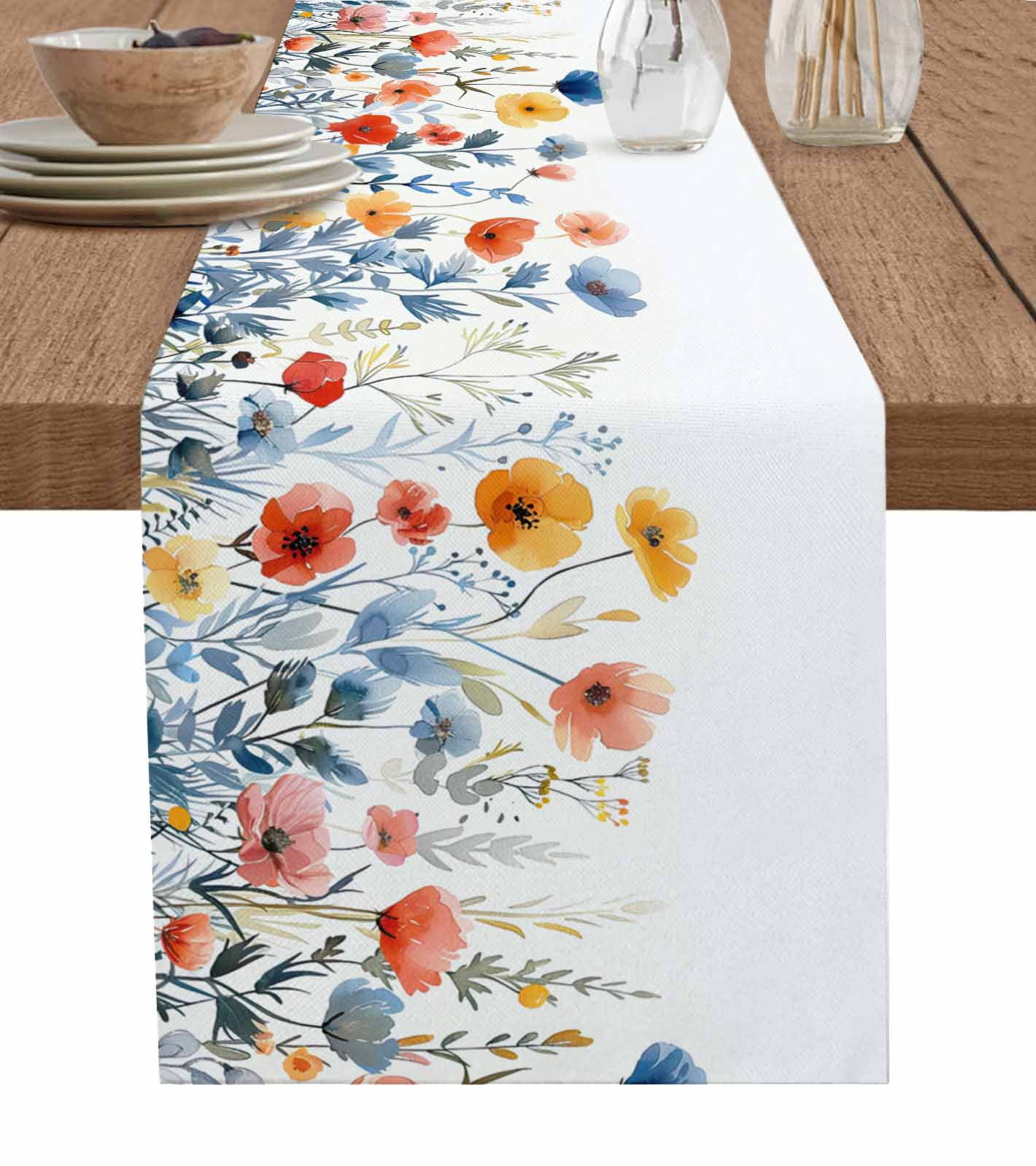 Spring Floral Table Runner Watercolor Elegant Summer Botanical Tablerunners 14 x 72 Inch, Table ...