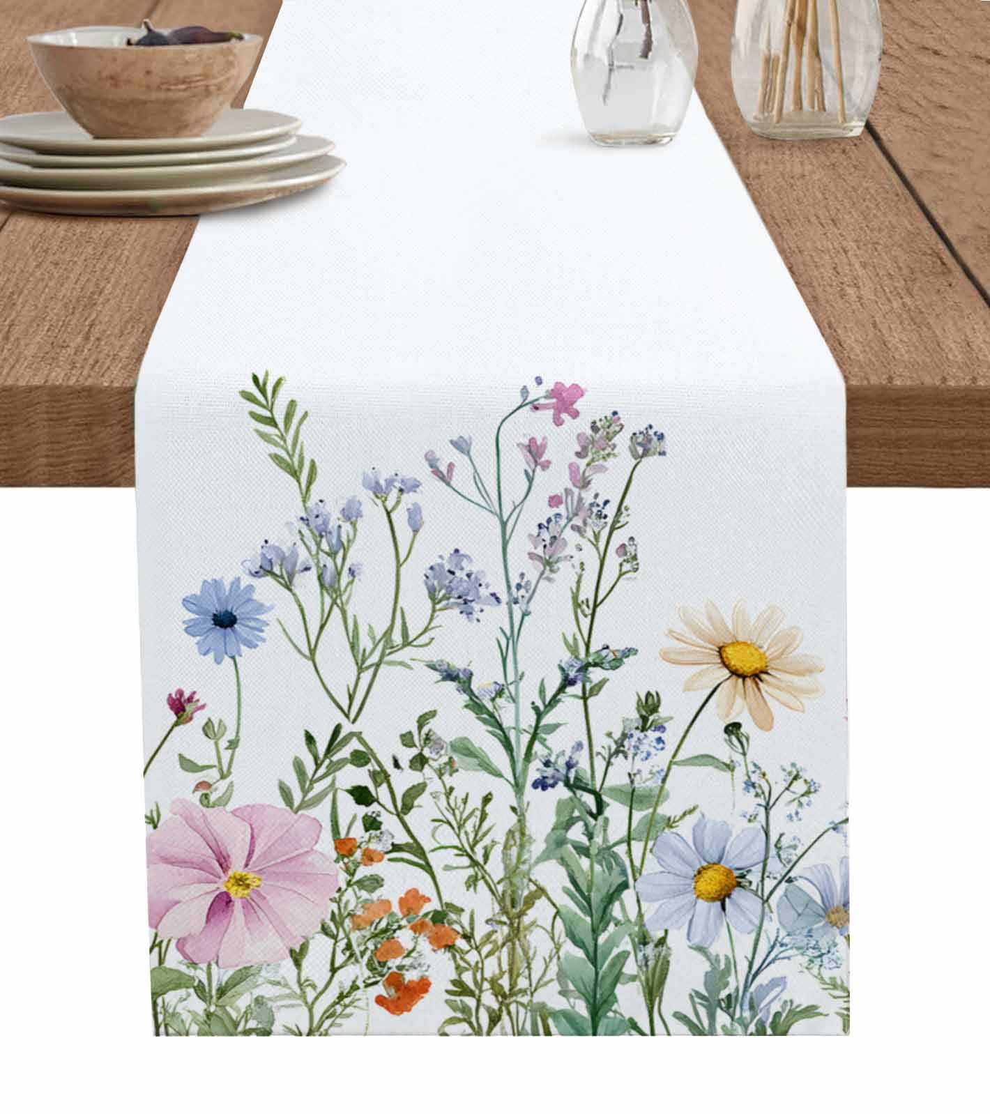 Spring Floral Table Runner Wildflowers Herbs Summer Botanical ...