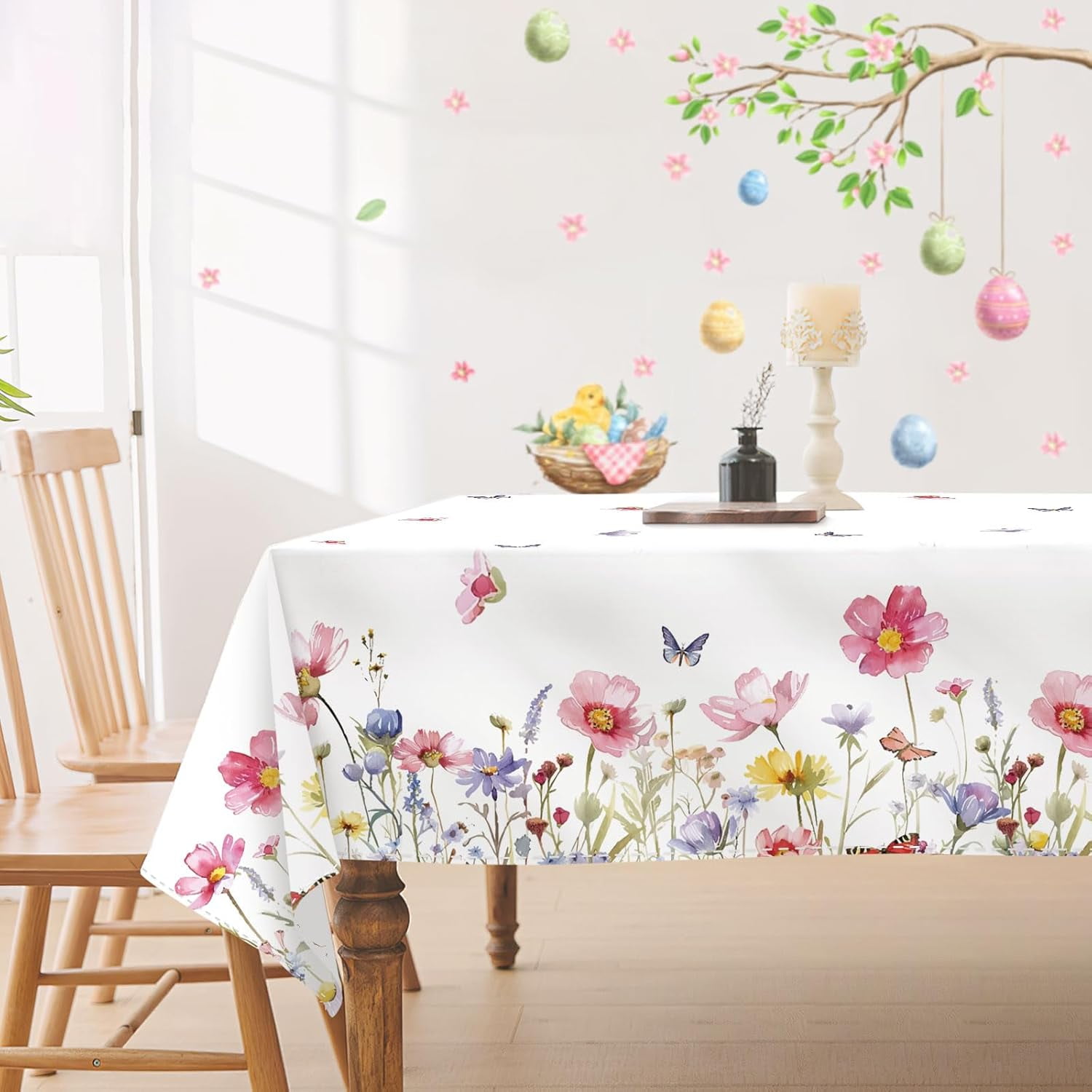 Spring Floral Tablecloth 60 x 102 Inch, Butterfly Wildflowers Table ...
