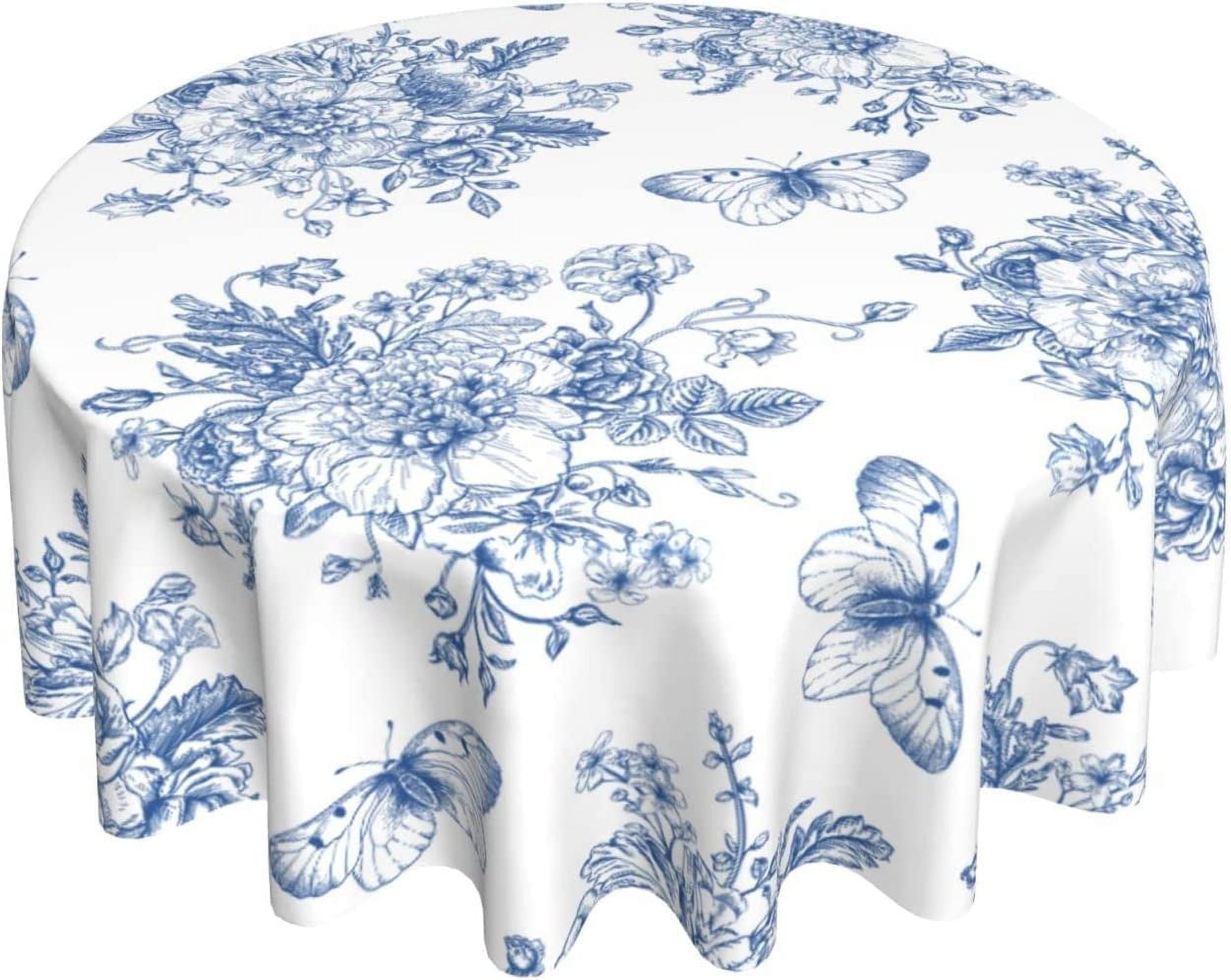 Spring Floral Tablecloth Round 60 Inch Ruitic Butterfly Table Cloth ...