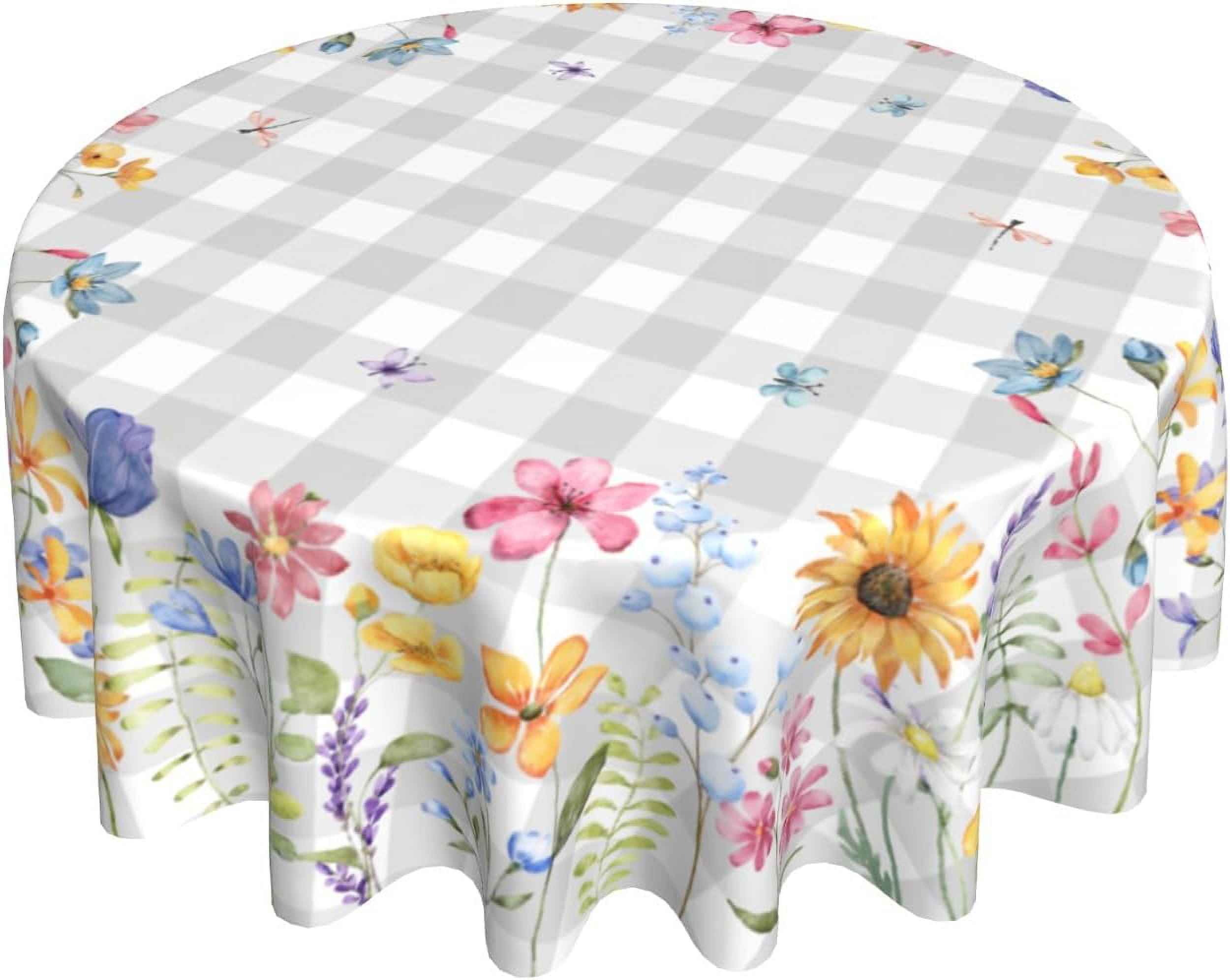 Spring Floral Tablecloth Round 60 Inch Watercolor Summer Flower Table ...