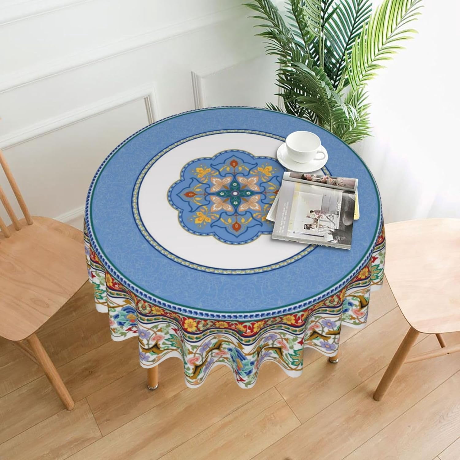 Spring Floral Tablecloth Round 60 inch,Luxury Blue Jeans Style Spring ...