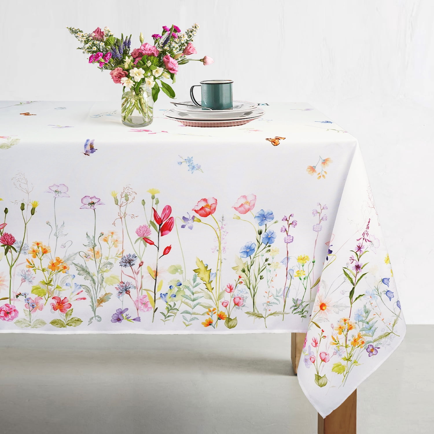Spring Floral Tablecloth - Waterproof Wrinkle Free Durable Fabric for ...
