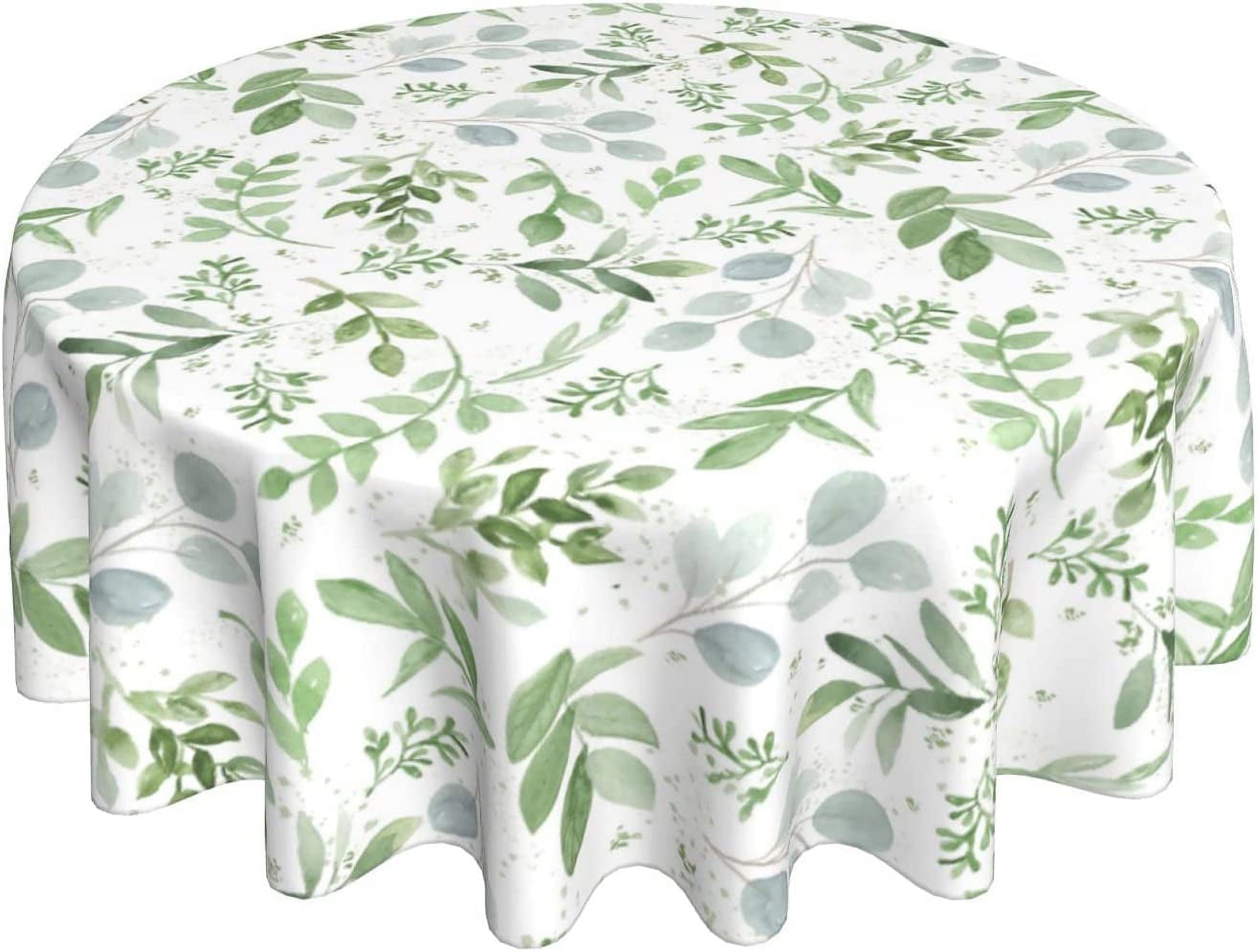 Spring Floral Teal Sage Green Tablecloth Round 60 Inch Watercolor ...
