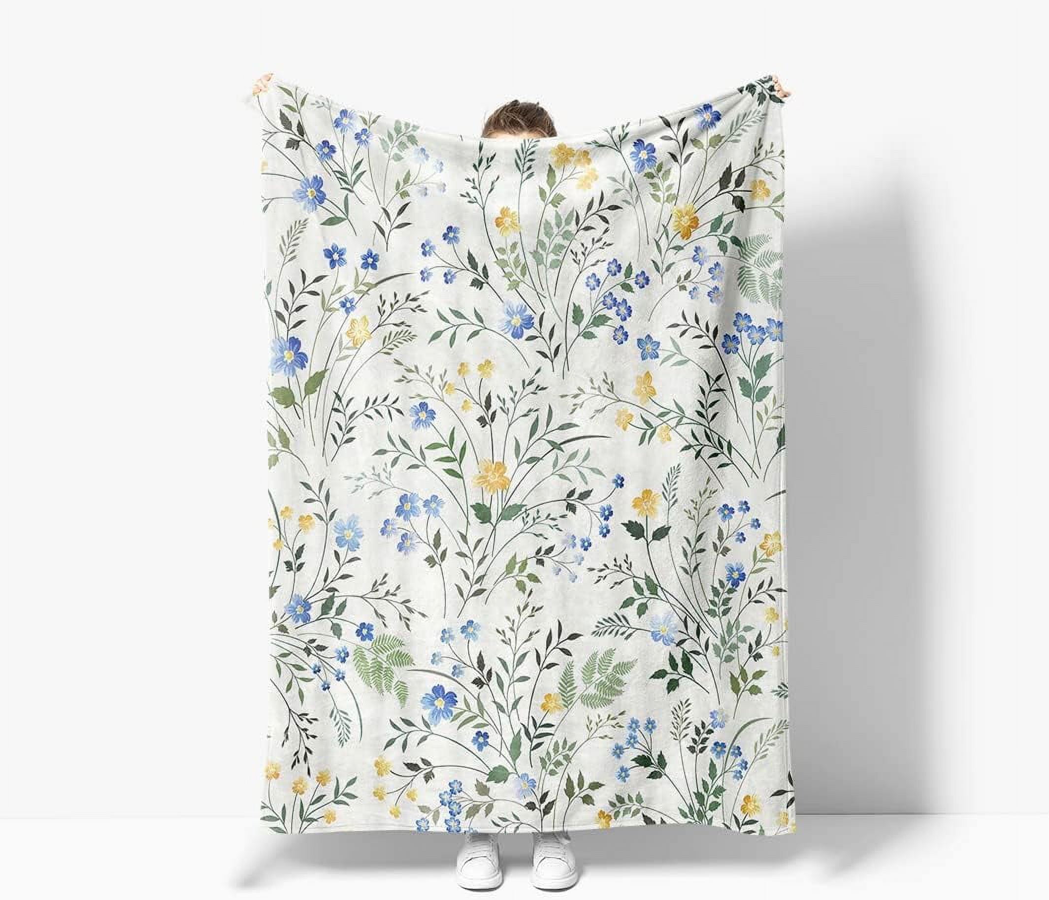 Spring Floral Throw Blanket, Blue and Yellow Watercolor Floral Throw ...