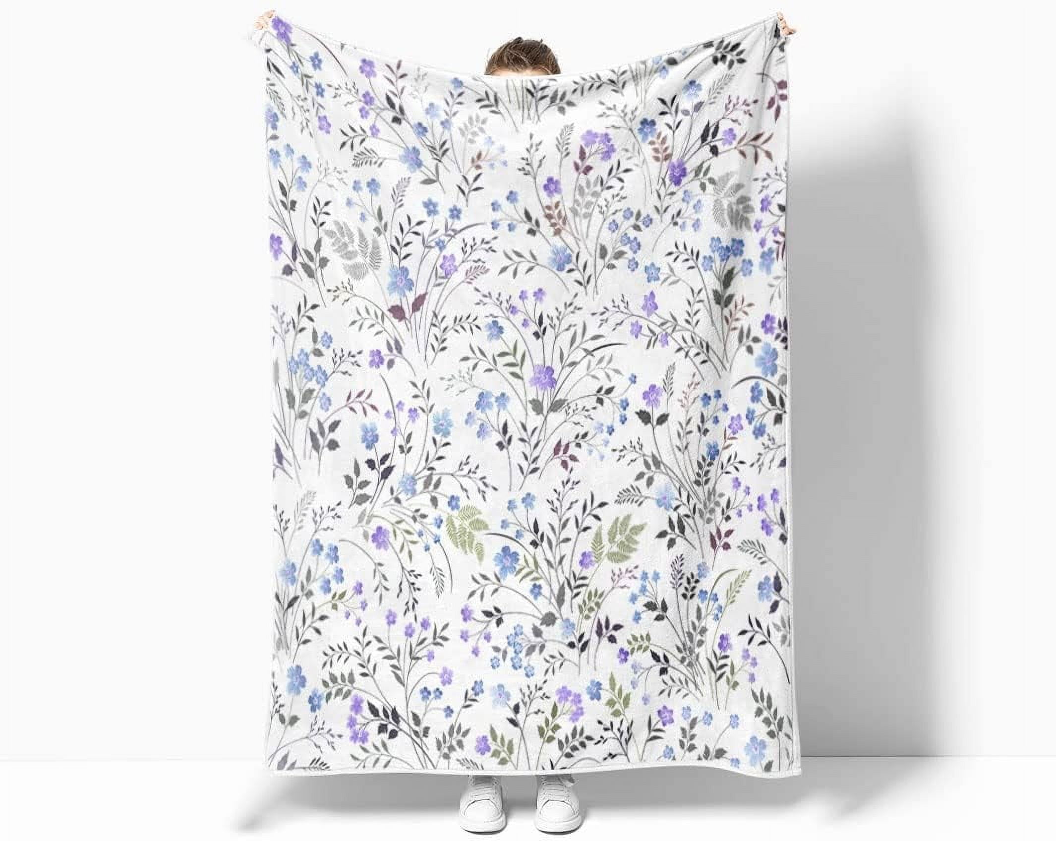 Spring Floral Throw Blanket, Purple and Blue Watercolor Floral Throw ...
