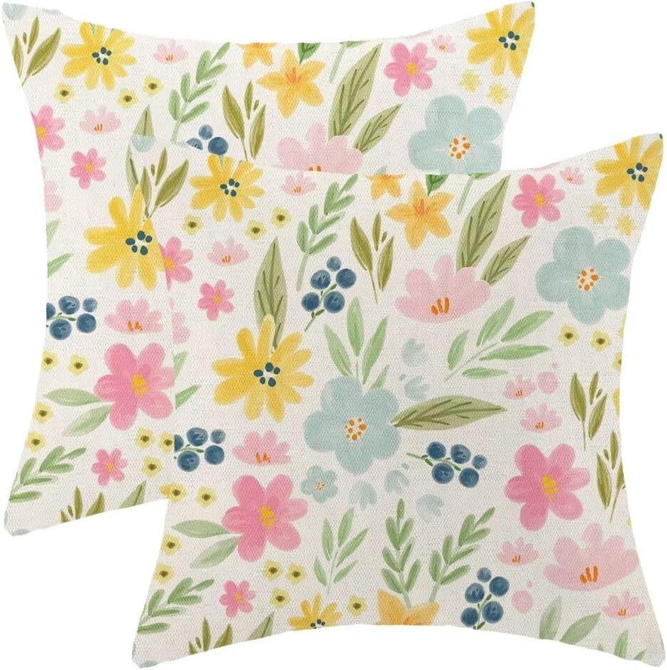 Spring Floral Throw Pillow Covers 18x18 Set of 2, Watercolor Floral ...