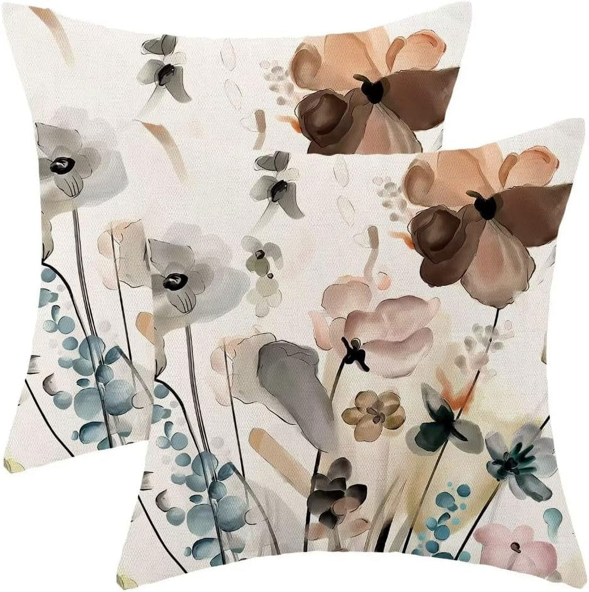 Spring Floral Throw Pillow Covers 18x18 Set of 2, Watercolor Flower ...
