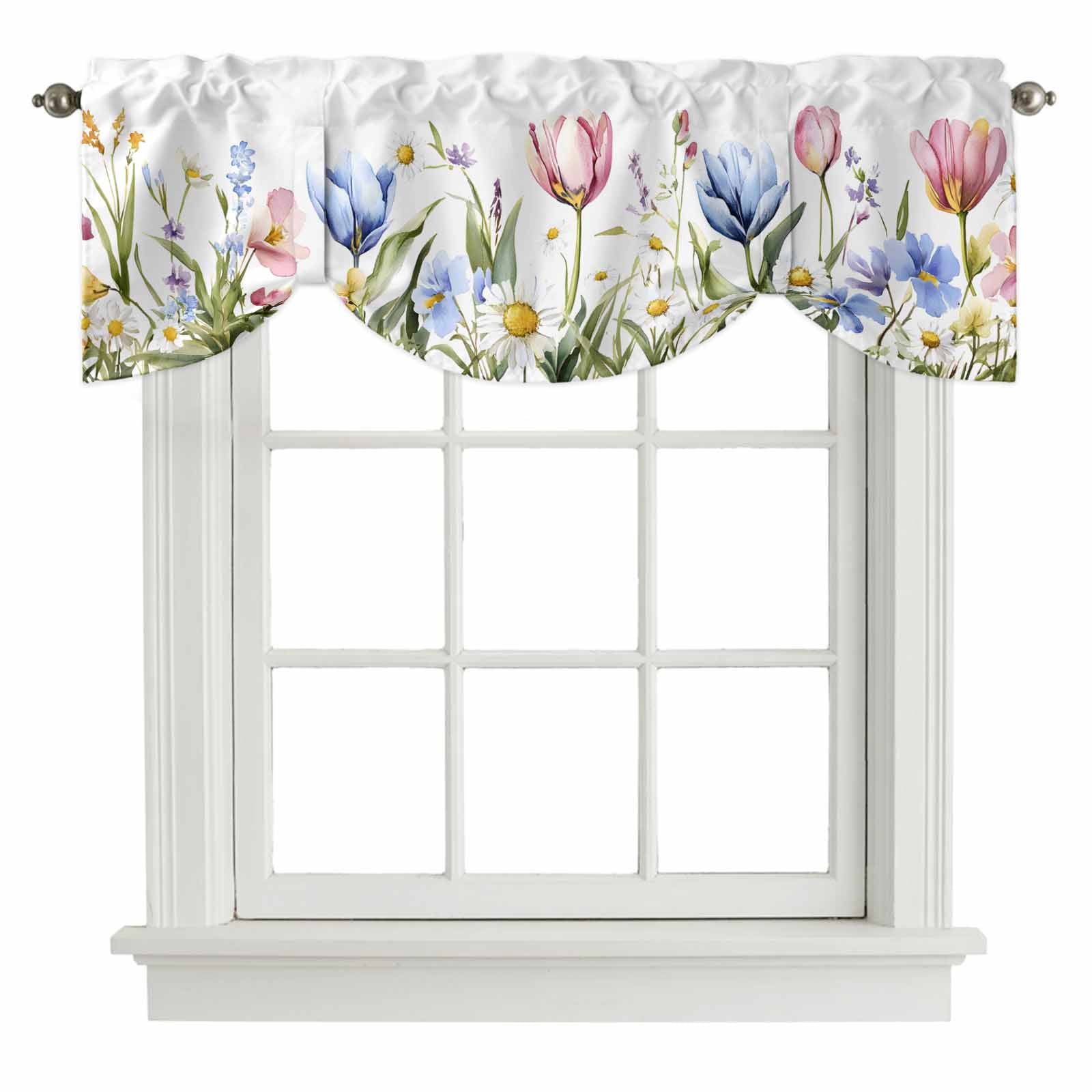 Spring Floral Tie Up Valance for Windows, Colorful Tulips Flowers Field ...