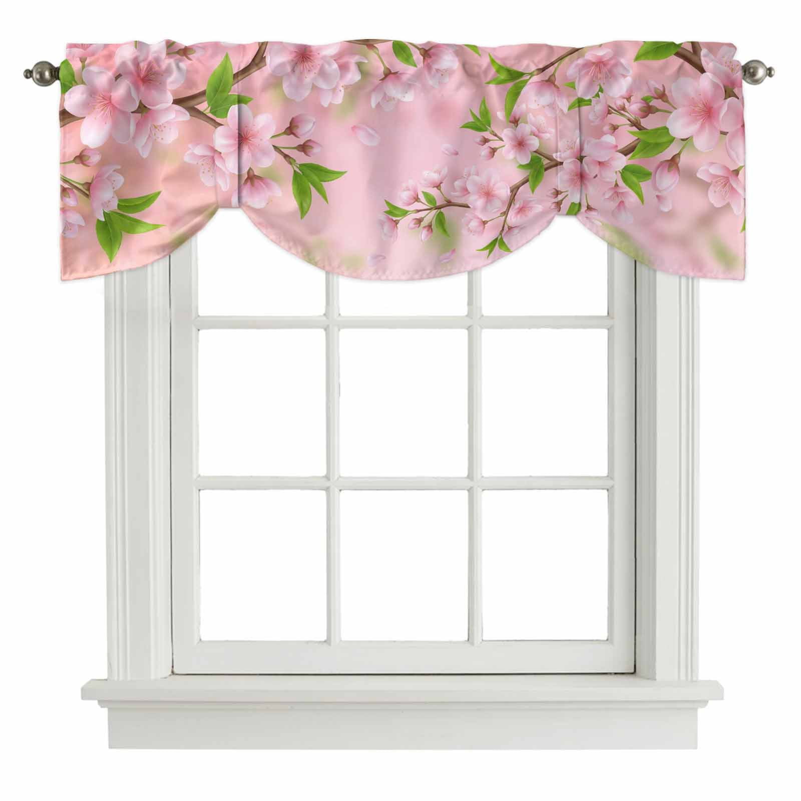 Spring Floral Tie Up Valance for Windows, Watercolor Japanese Cherry ...