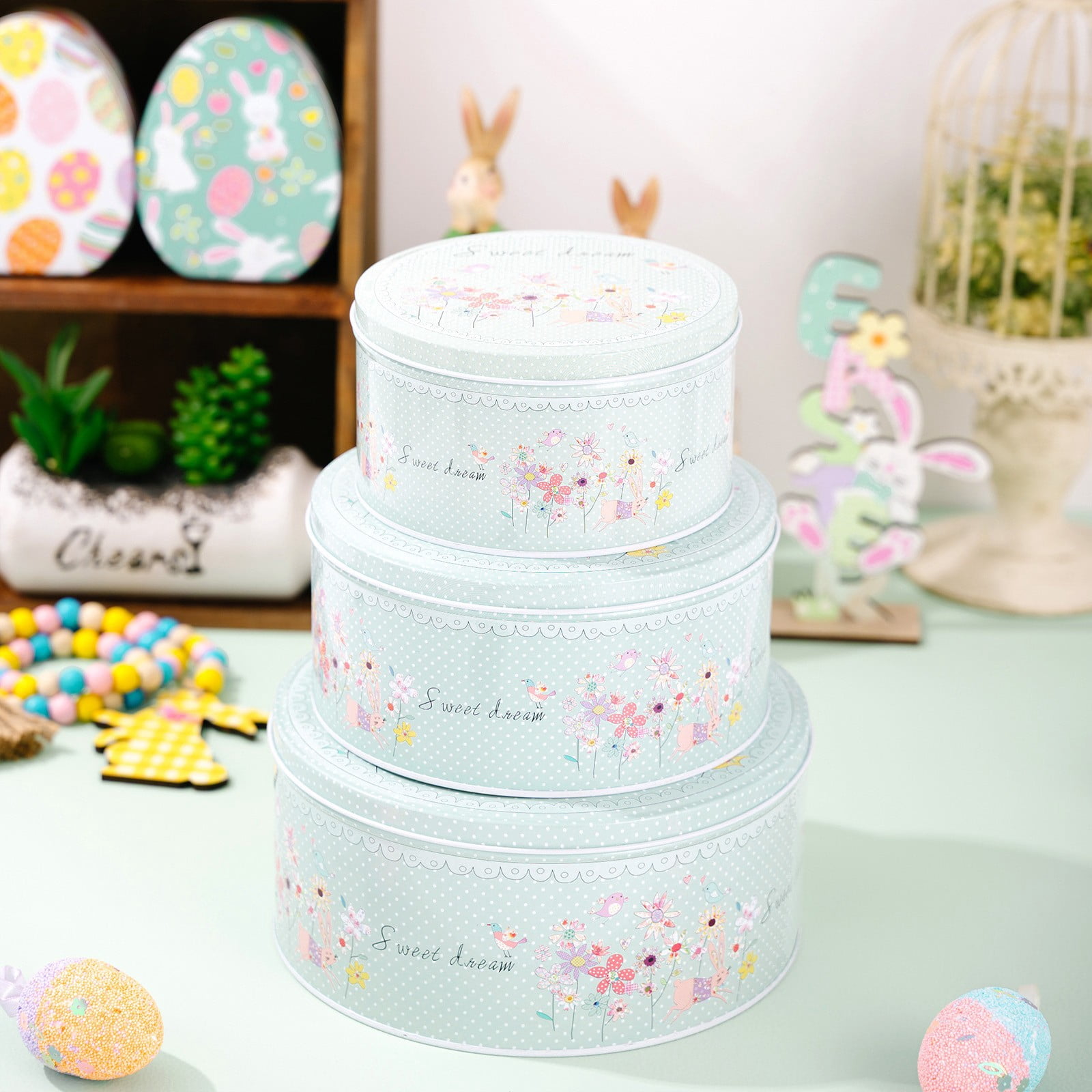 Spring Floral Tinplate Candy Box Set 3 Pcs Easter Flower Green Bird ...