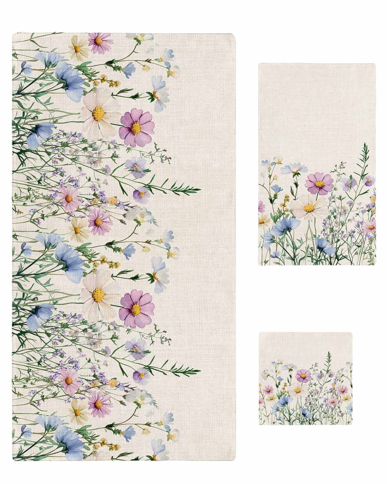 Spring Floral Towel Set of 3, Soft Microfiber Bath Towels, Hand Towel ...