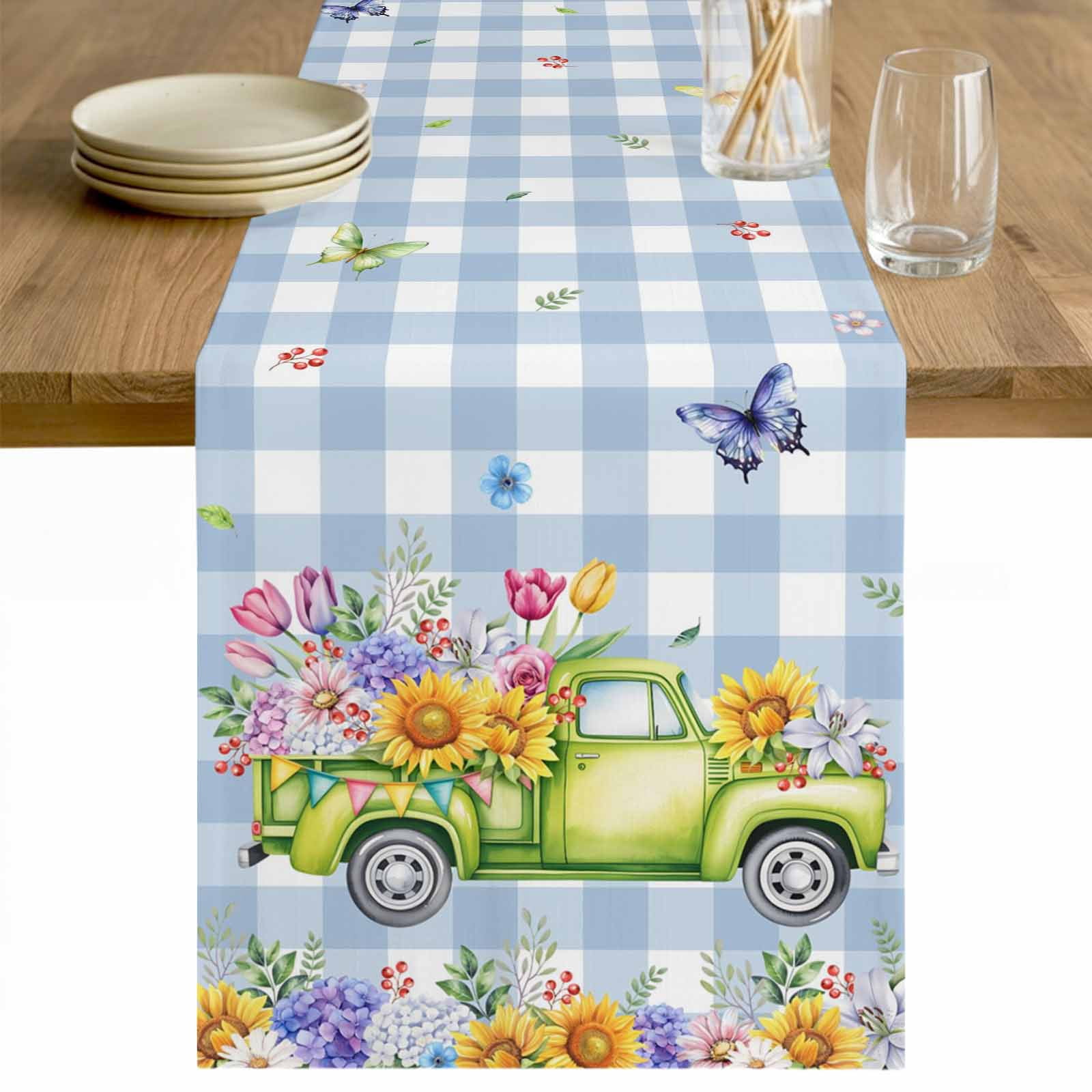 Spring Floral Truck Table Runner - 72 Inch Long Watercolor Flowers ...