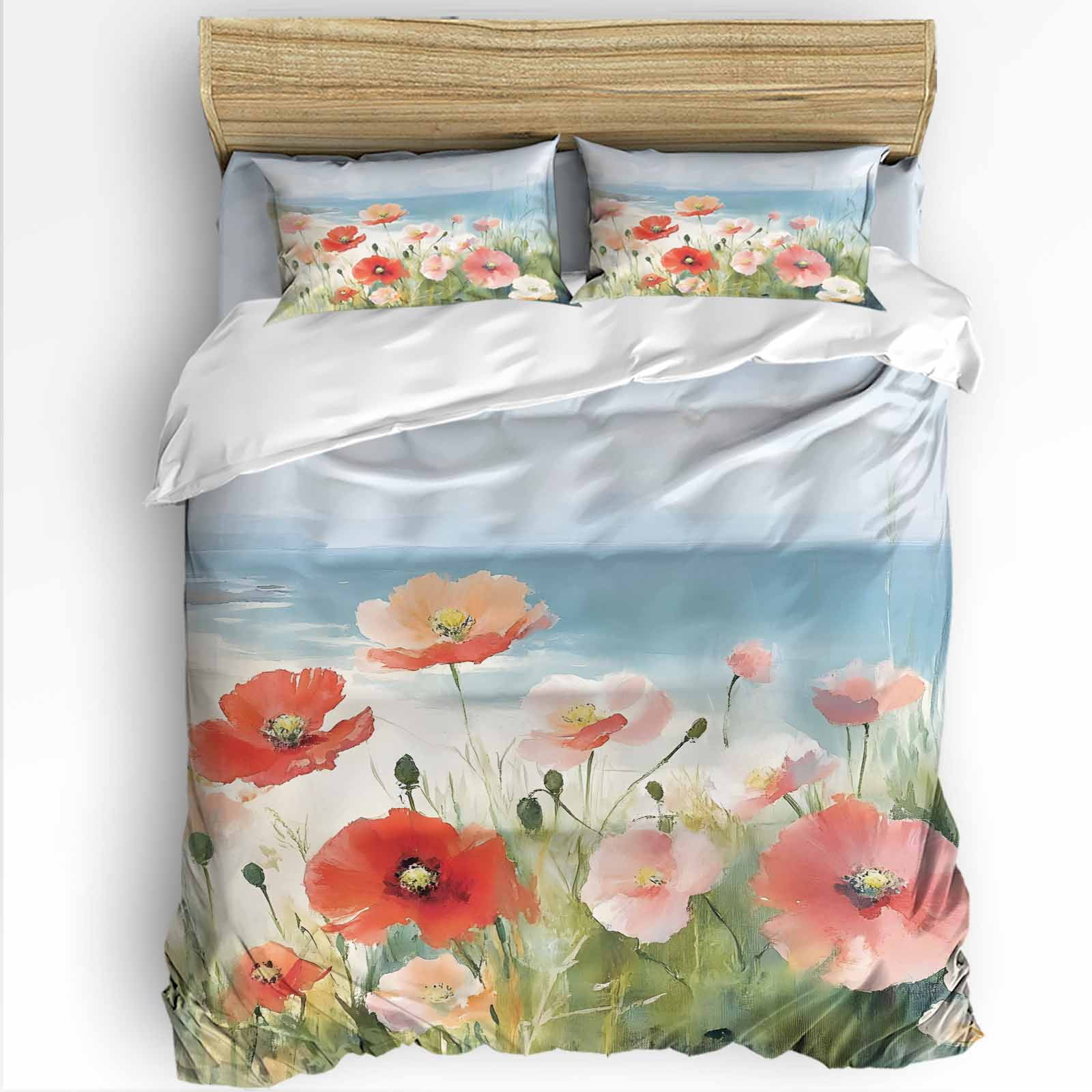 Spring Floral Twin Size Comforter Set, Poppy Field Sky Seaside ...