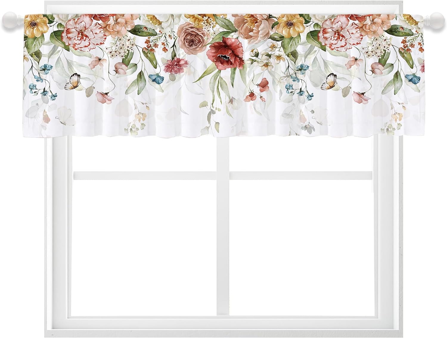 Spring Floral Valance Curtain Colorful Watercolor Flower Kitchen ...
