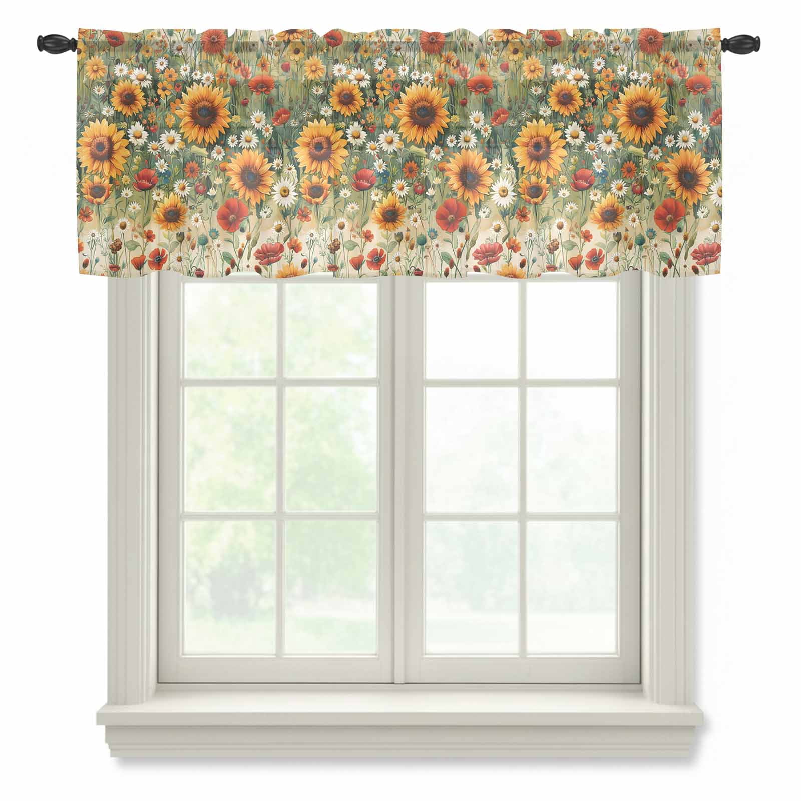 Spring Floral Valance Curtains for Kitchen/Living Room/Bathroom/Bedroom ...