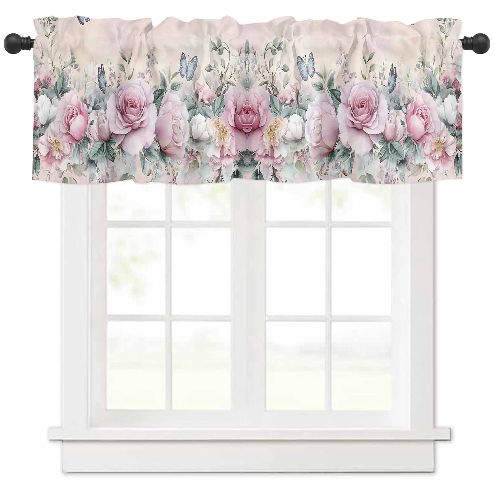 Spring Floral Valances for Windows Farmhouse Kitchen Curtains Valances ...