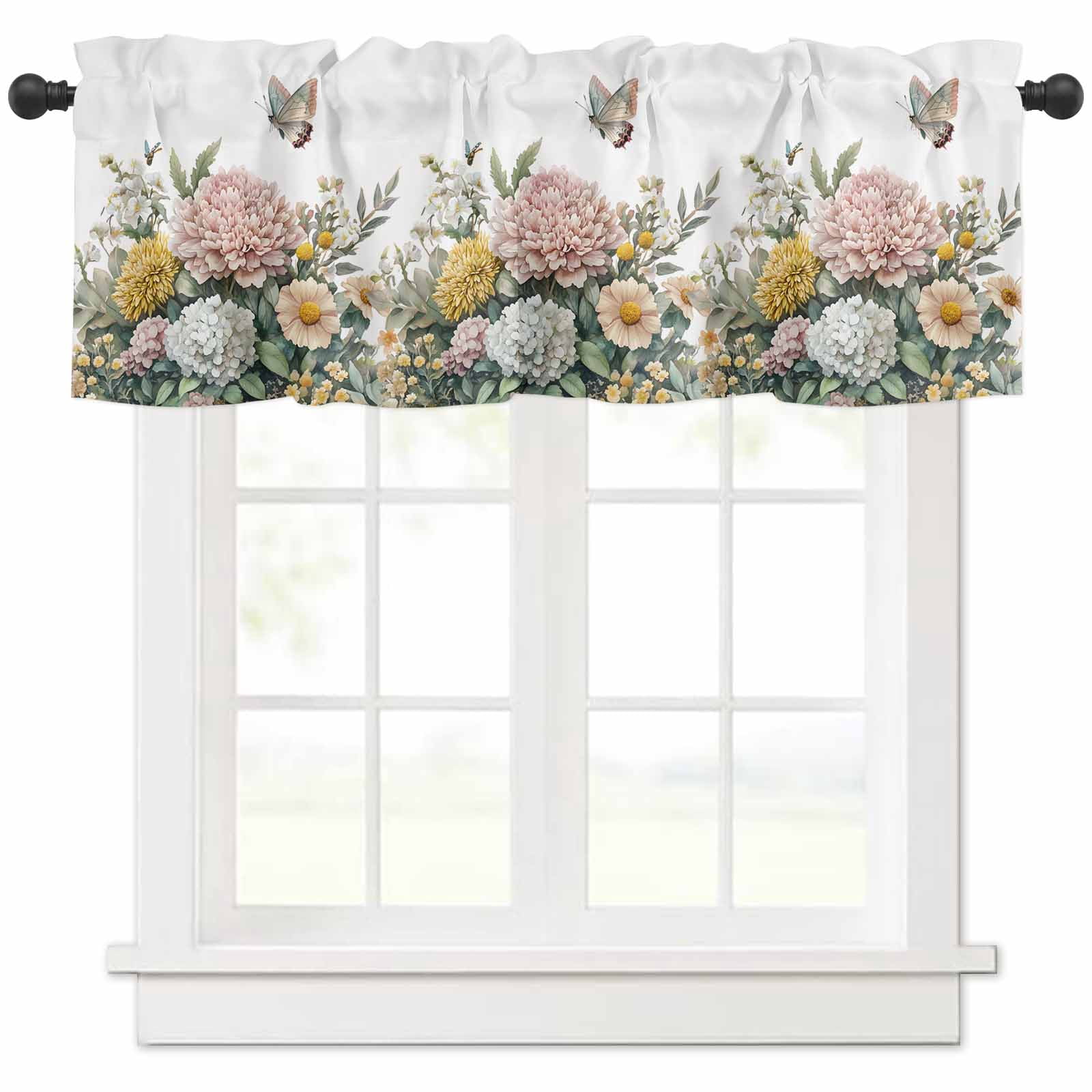 Spring Floral Valances for Windows Farmhouse Kitchen Curtains Valances ...