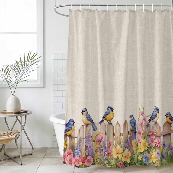 Spring Floral Waterproof Fabric Shower Curtain,Summer Birds Botanical ...
