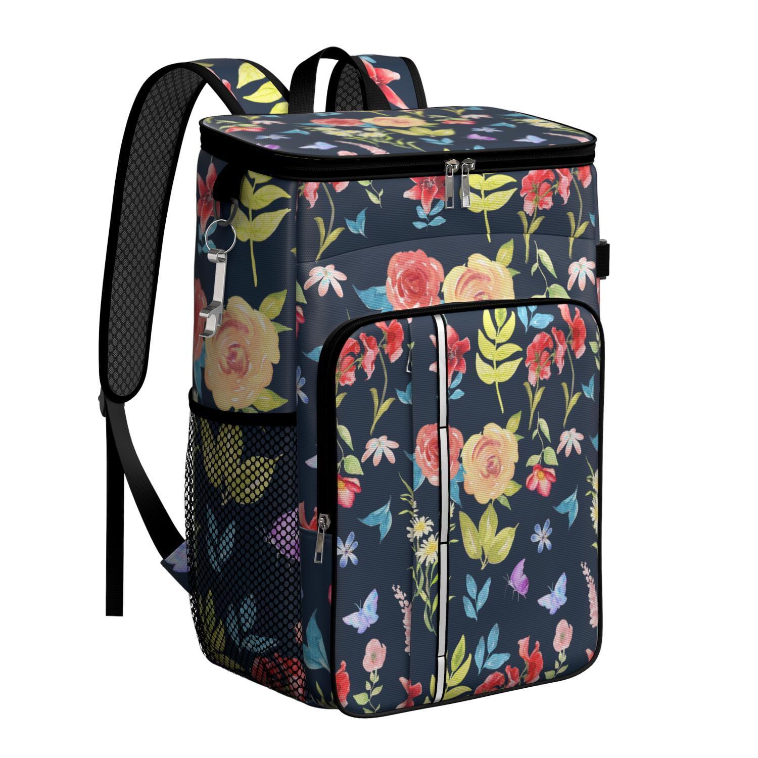 Spring Floral Wildflower and Butterfly Print Insulated Cooler Backpack ...