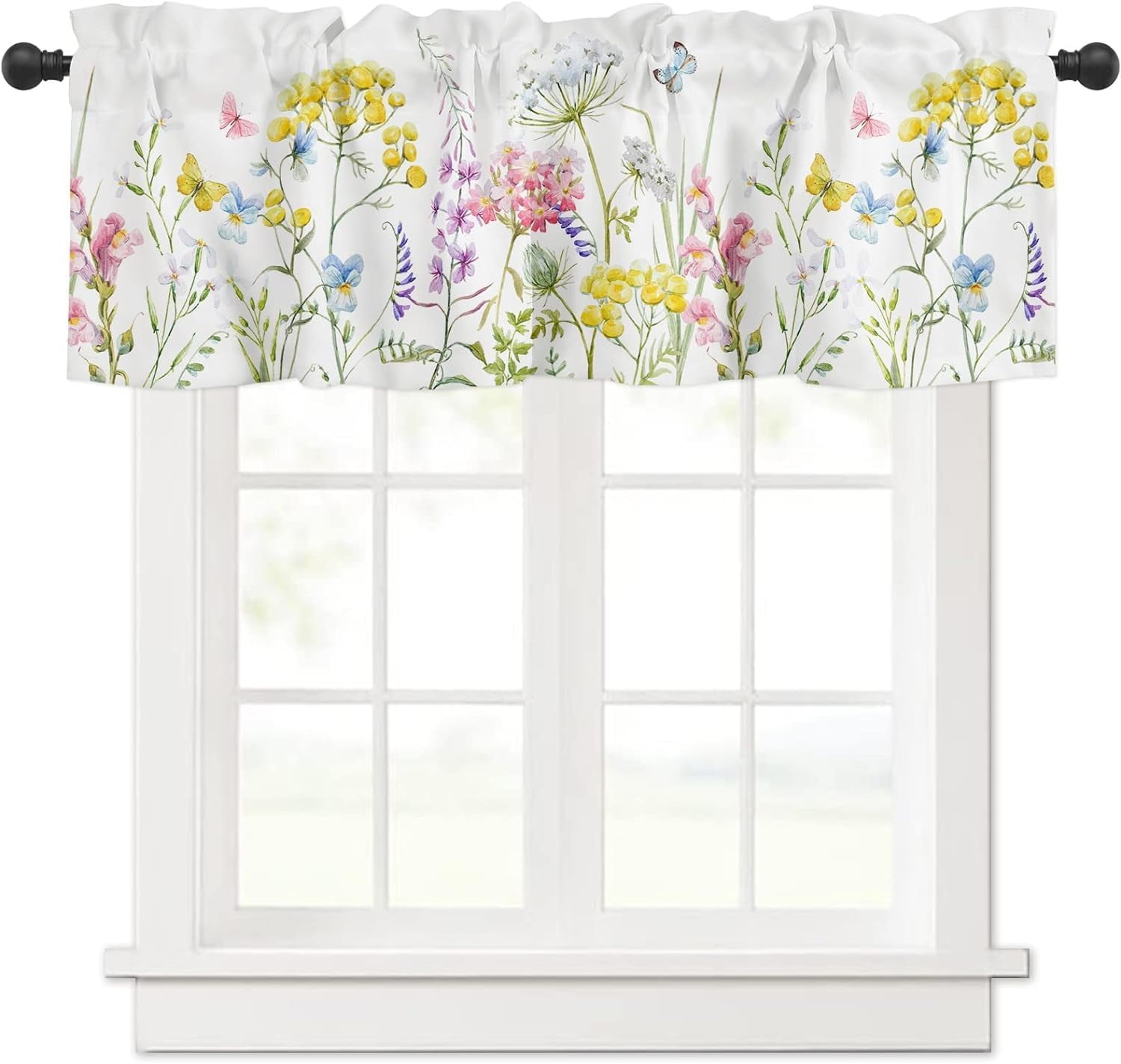 Spring Floral Wildflowers Curtains Valances for Kitchen Windows,Summer ...