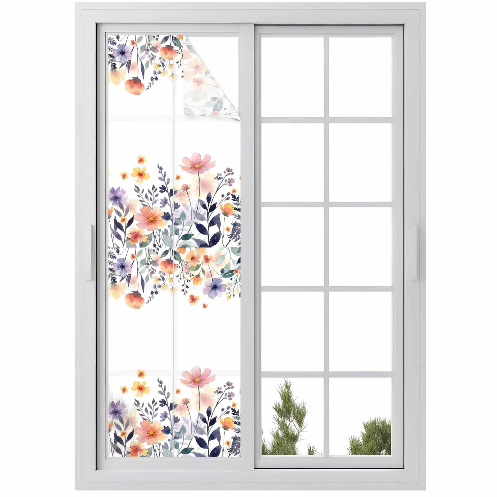 Spring Floral Window Privacy Film, Elegant Flowers Farmhouse Botanical ...