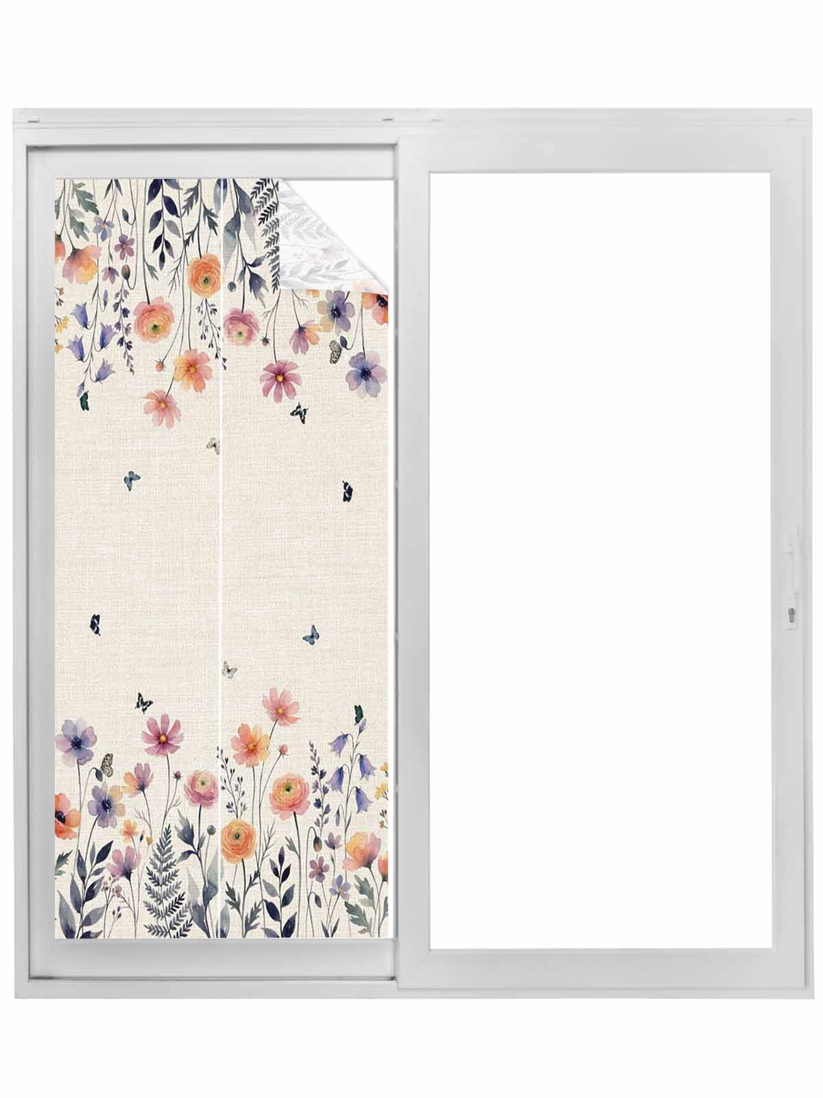 Spring Floral Window Privacy Film, Elegant Pastoral Flowers Watercolor ...