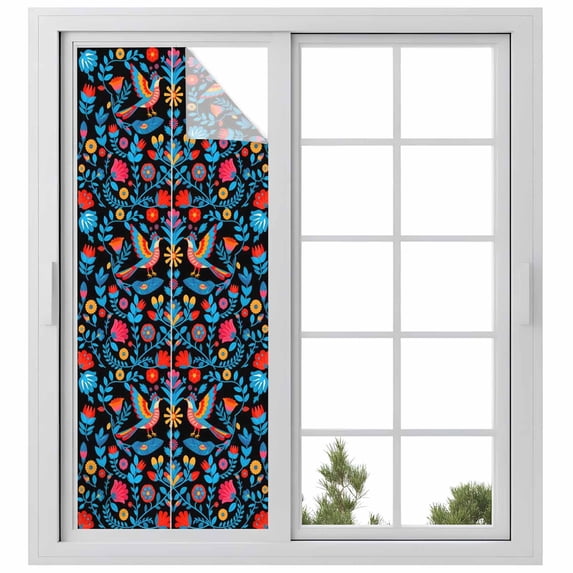 Spring Floral Window Privacy Film, Modern Abstract Art Birds Static ...