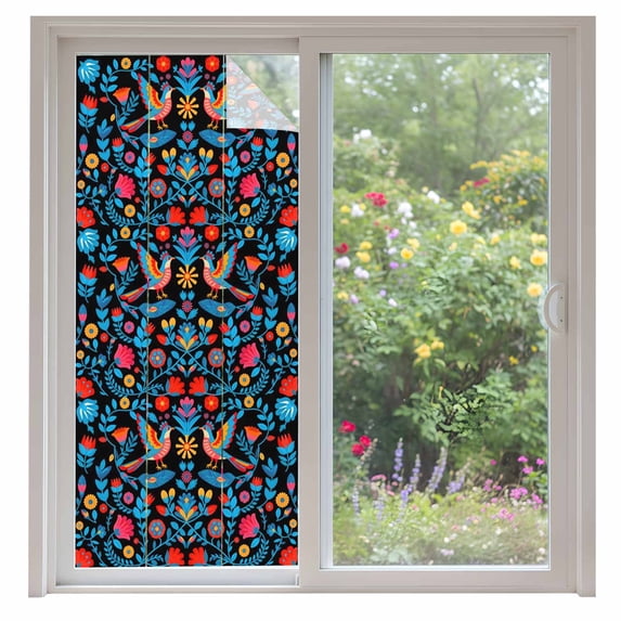 Spring Floral Window Privacy Film, Modern Abstract Art Birds Static ...