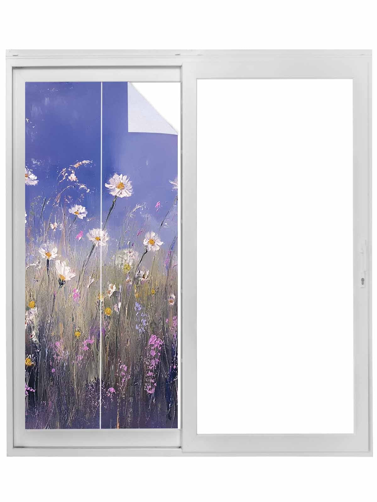 Spring Floral Window Privacy Film, Pastoral Flowers Oil Painting Modern ...