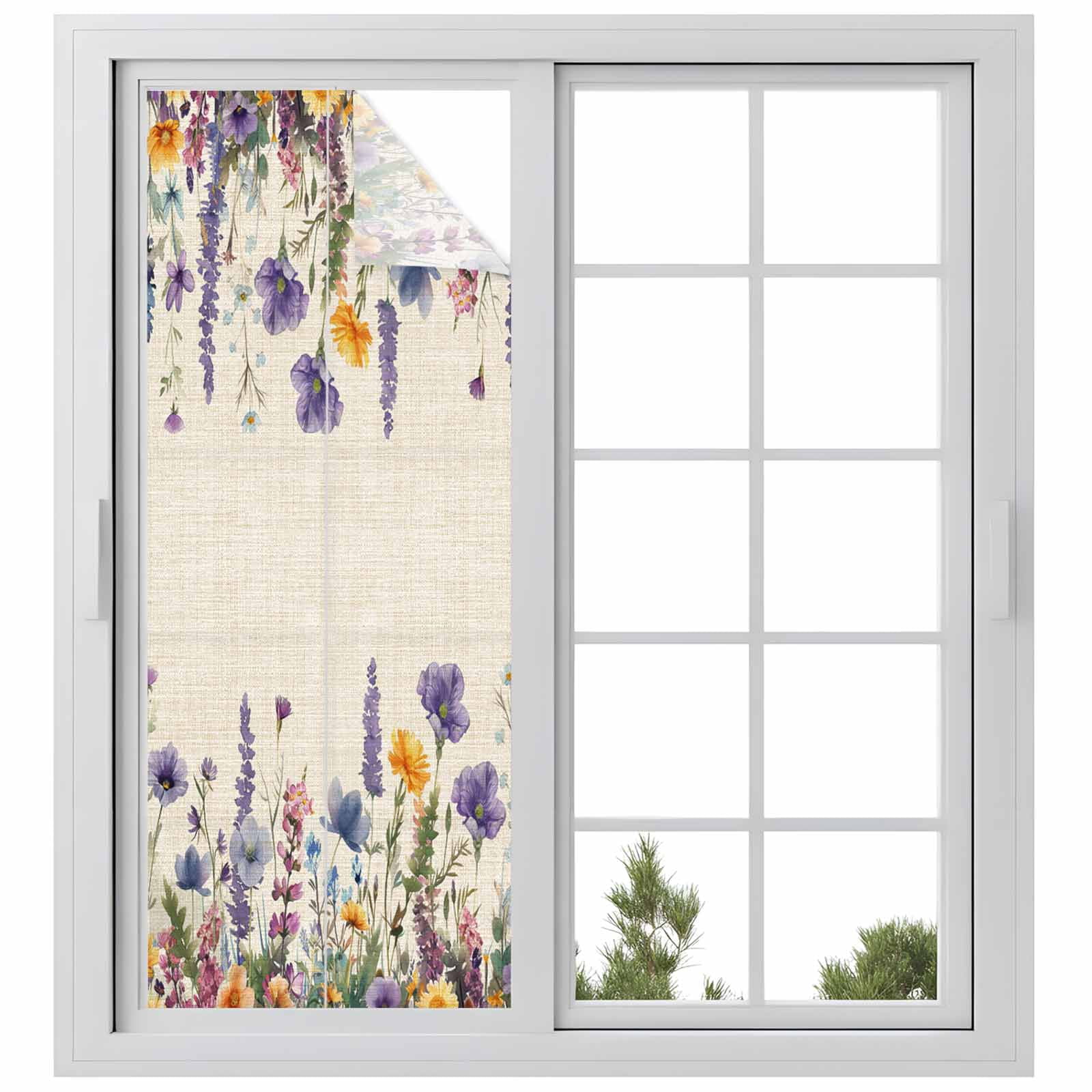 Spring Floral Window Privacy Film, Purple Flowers Summer Botanical ...