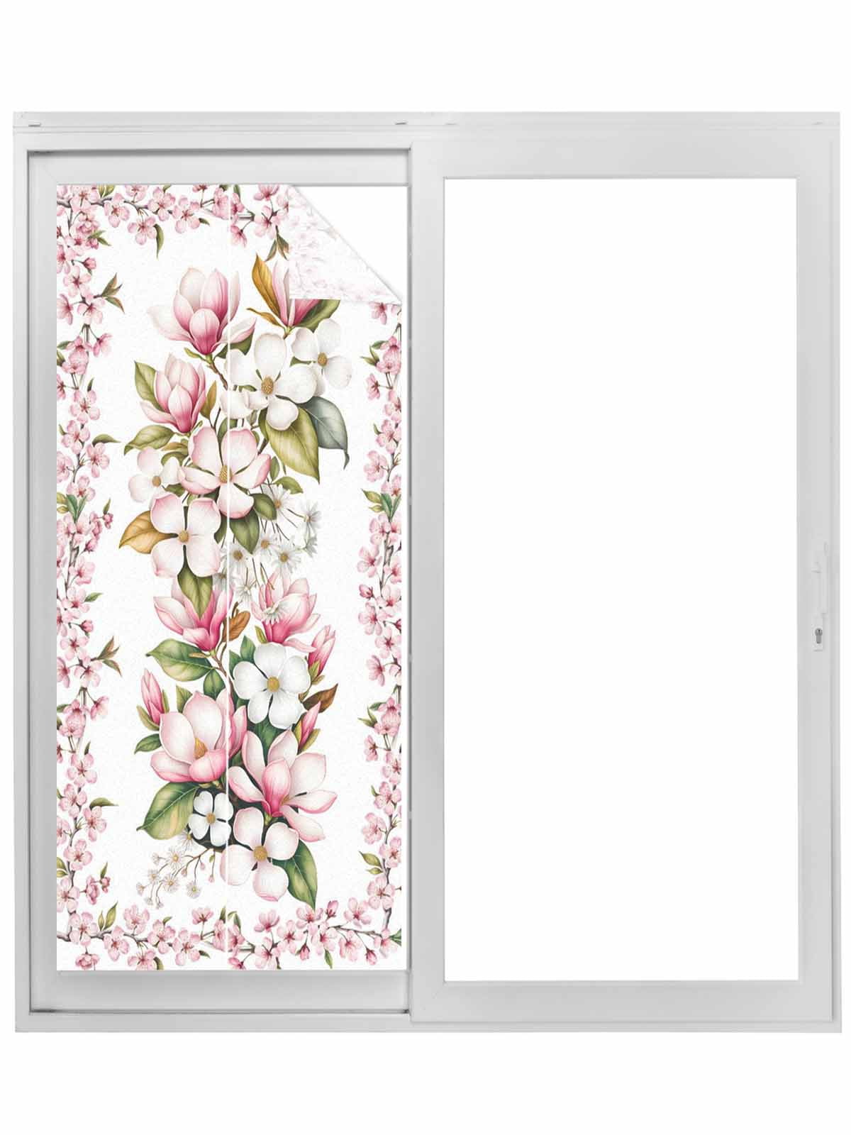 Spring Floral Window Privacy Film, Retro Pink Orchid Flowers Leaves ...