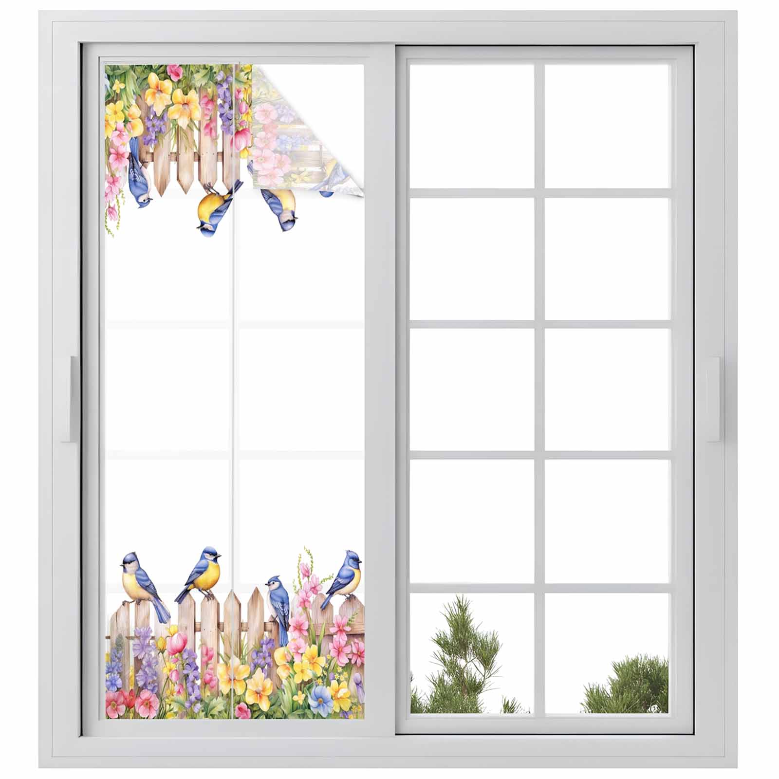 Spring Floral Window Privacy Film, Summer Birds Botanical Fence Static ...