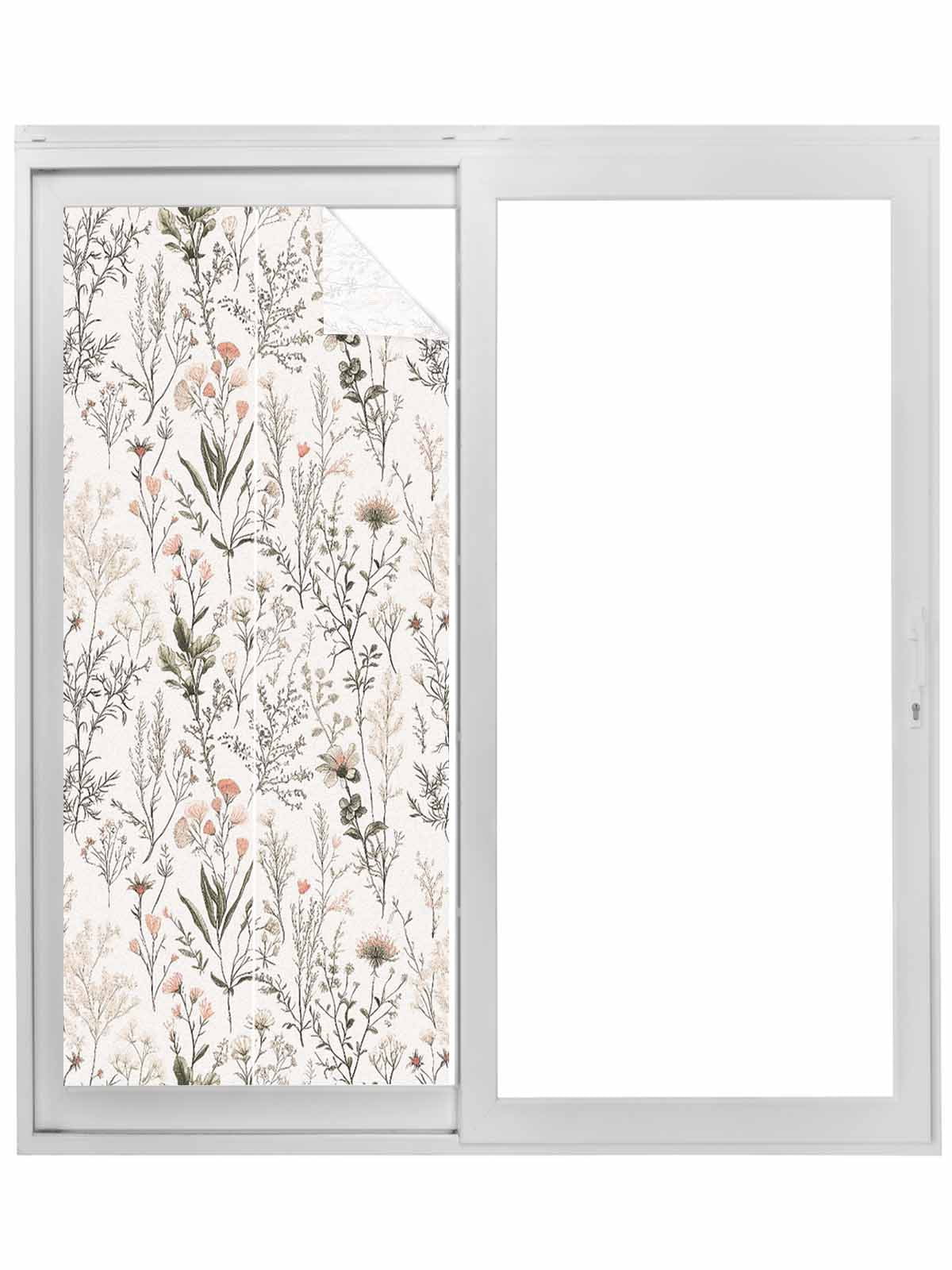 Spring Floral Window Privacy Film, Vintage Botanical Watercolor Elegant ...